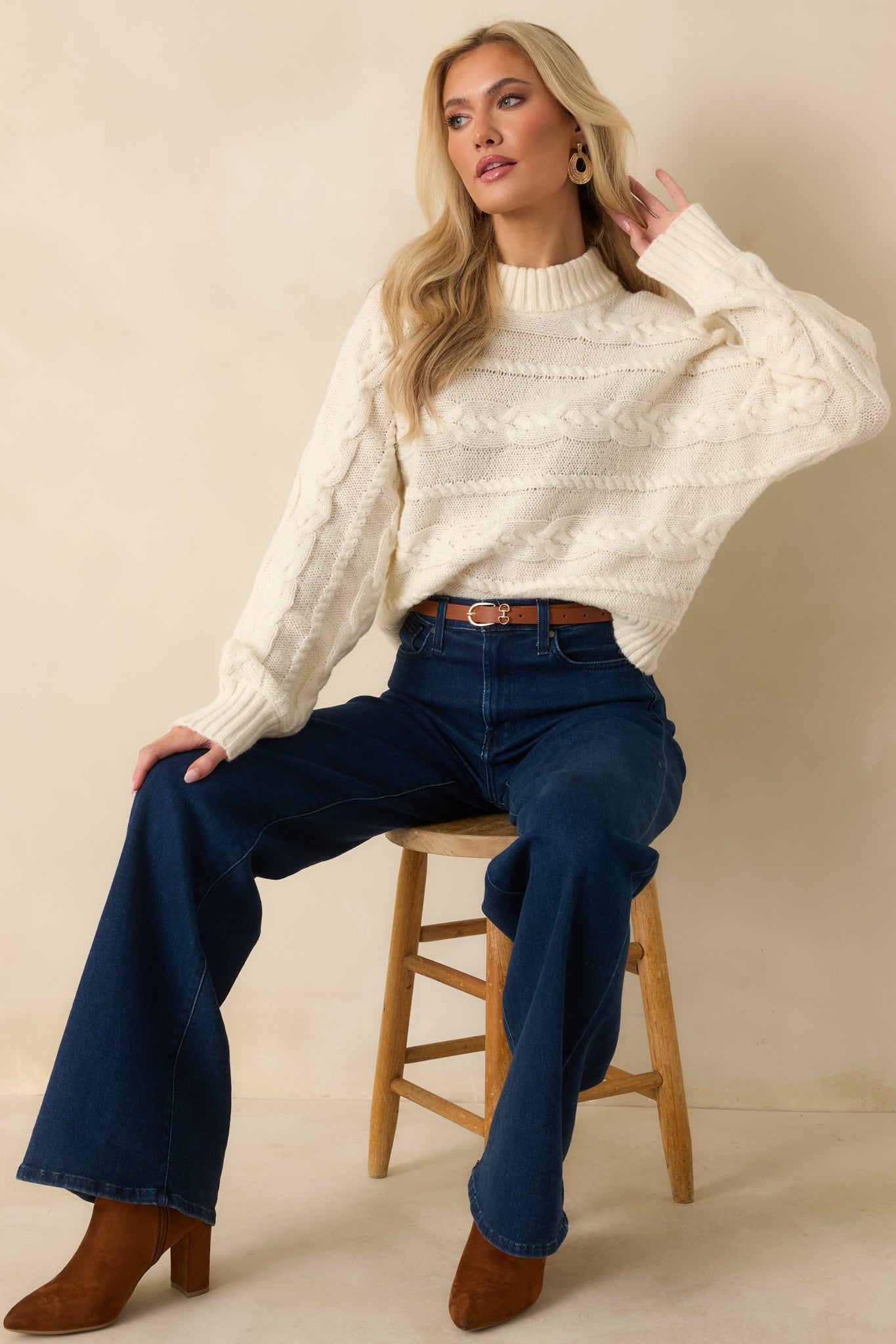 Z Supply Ivory Arctic Cable Cropped Sweater | Red Dress