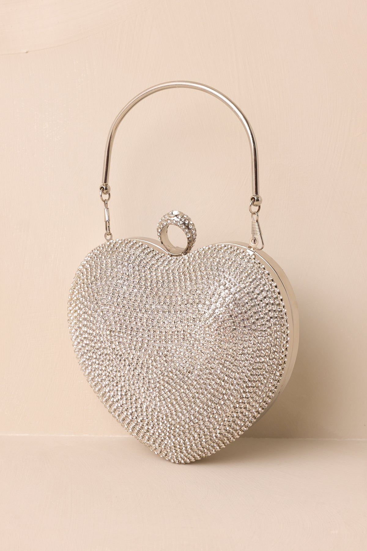 Silver Rhinestone Heart Clutch - All Accessories | Red Dress