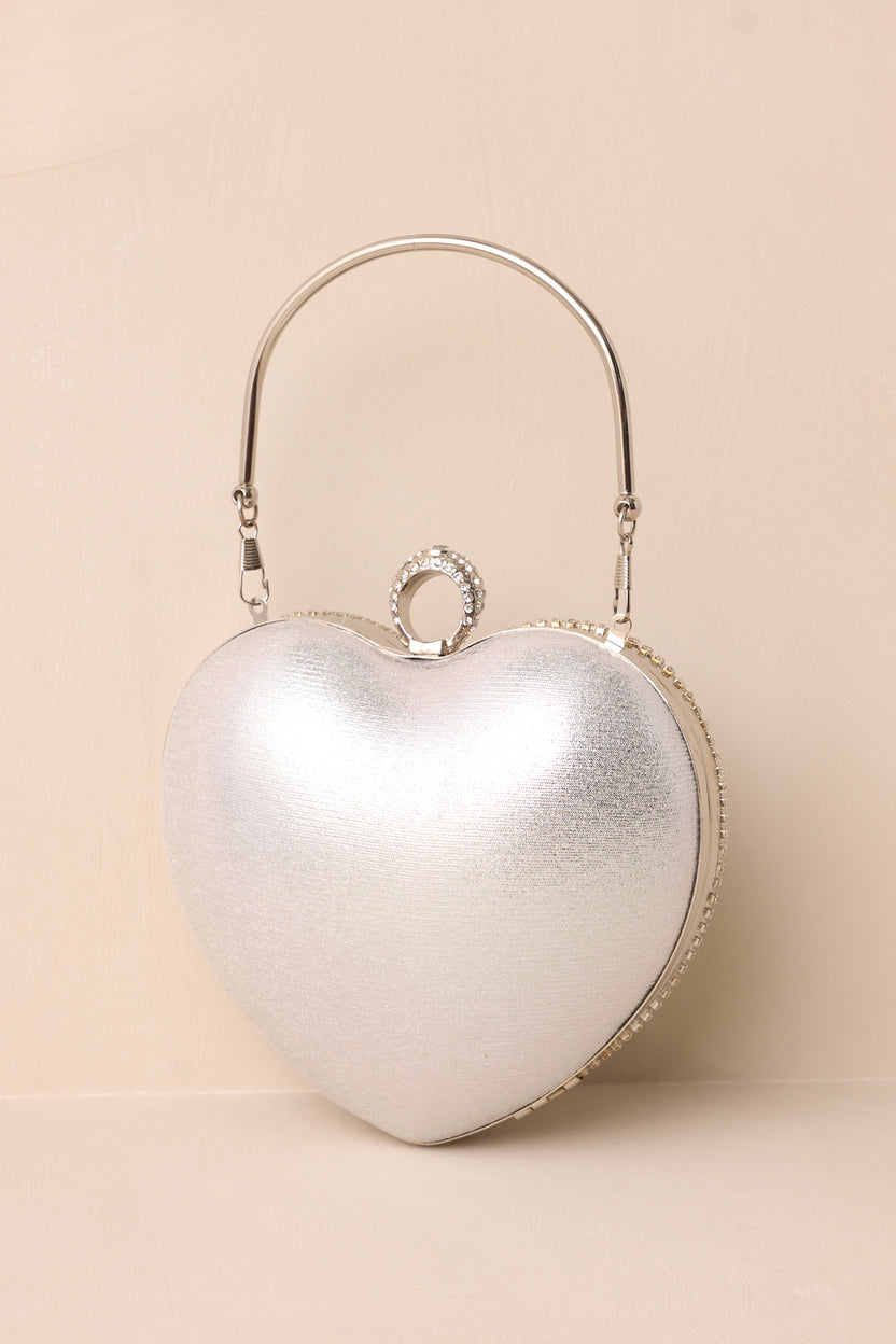 Silver Rhinestone Heart Clutch - All Accessories | Red Dress