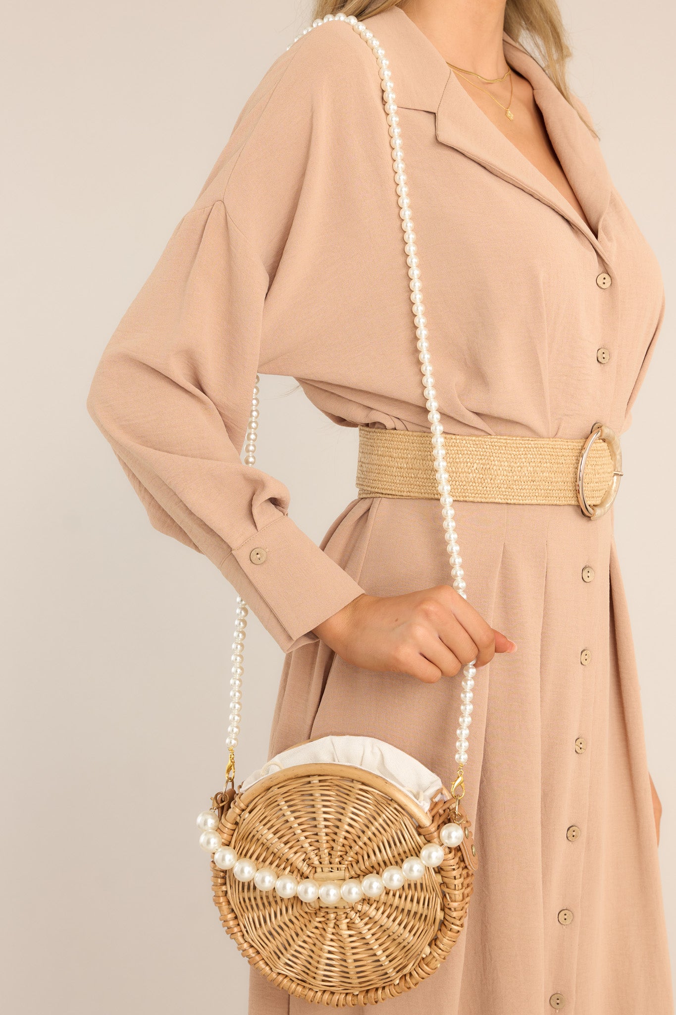 Triple Take Pearl Natural Handbag - All Accessories | Red Dress
