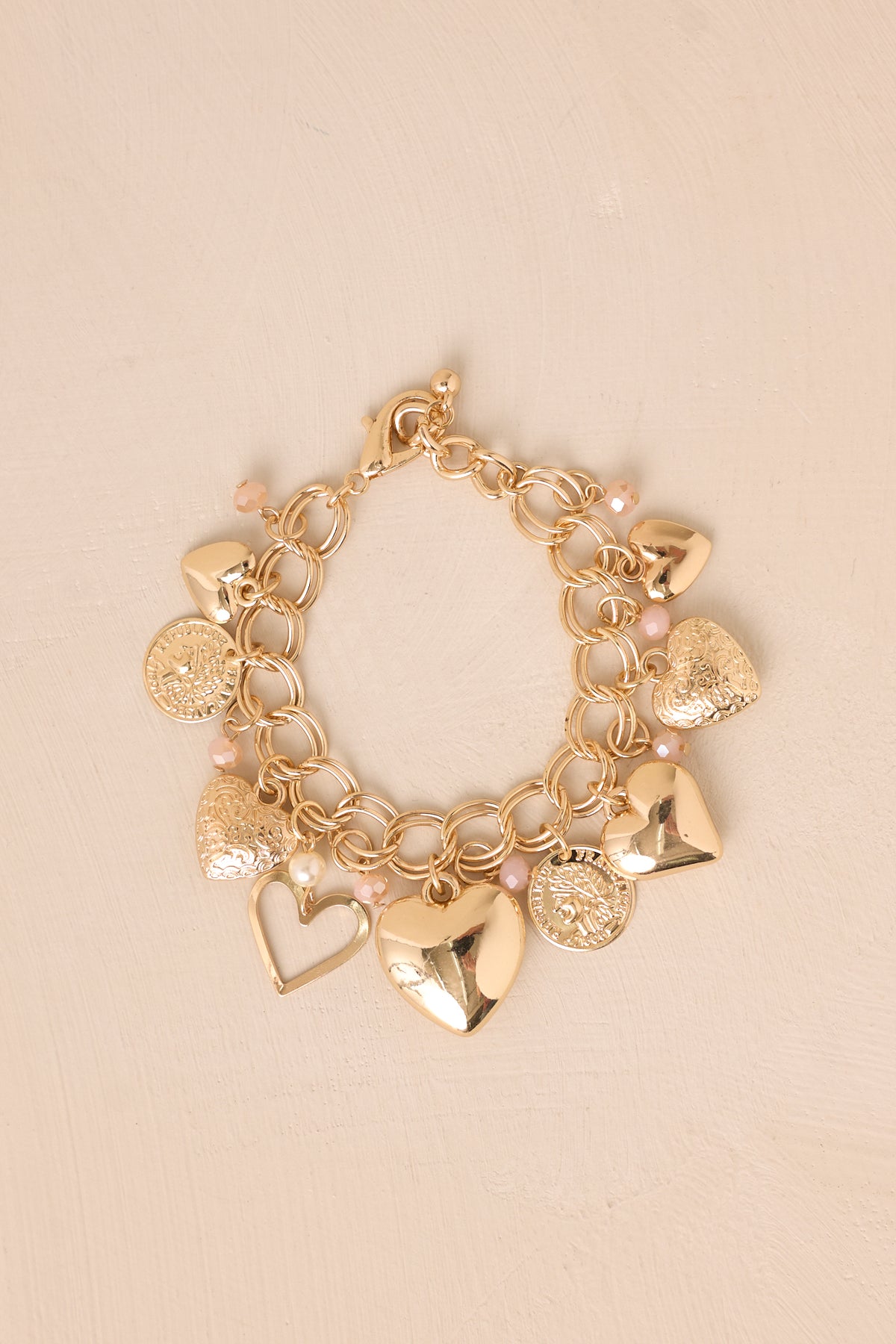 Gold Heart Charm Bracelet - All Jewelry | Red Dress