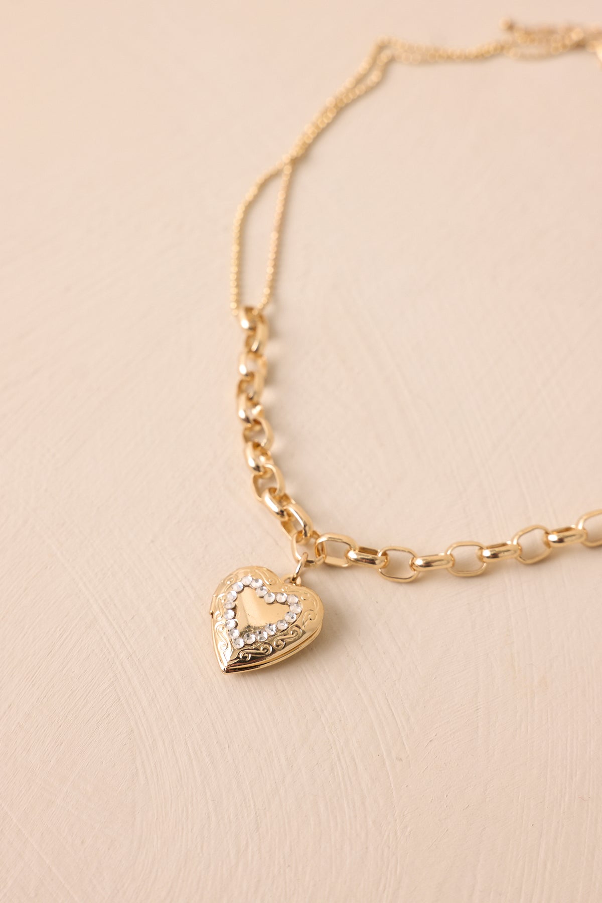 Gold Heart Locket Necklace - All Jewelry | Red Dress