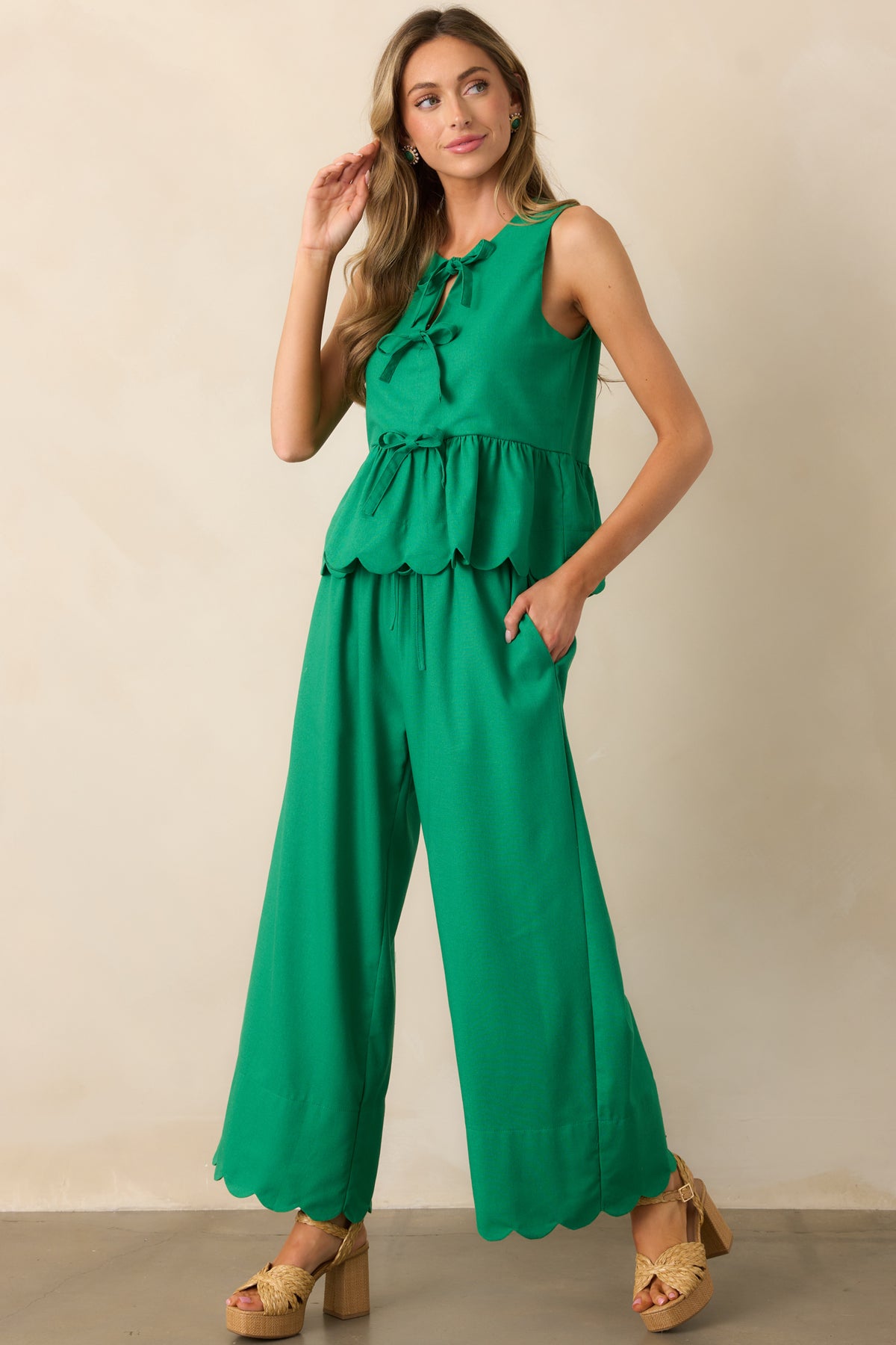 Green Bow Front Peplum Top - All Playsuits | Red Dress