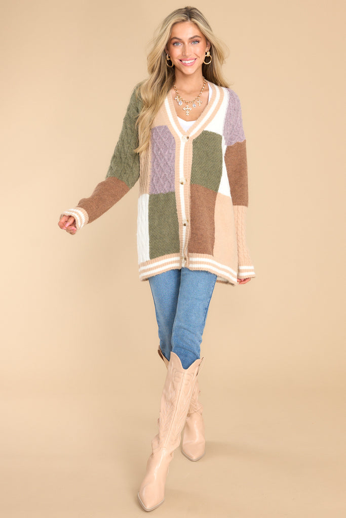 Comfy Green Colorblock Knit Cardigan - All Tops | Red Dress