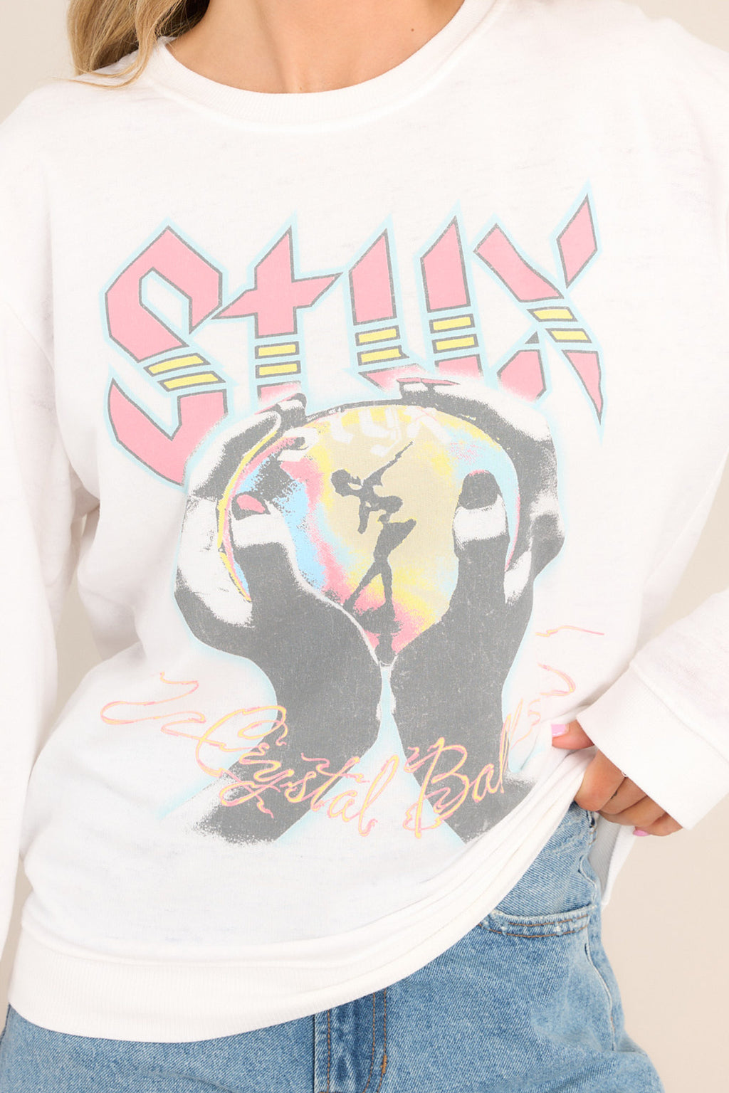 RECYCLED KARMA Styx Crystal Ball White Sweatshirt - All Tops | Red Dress