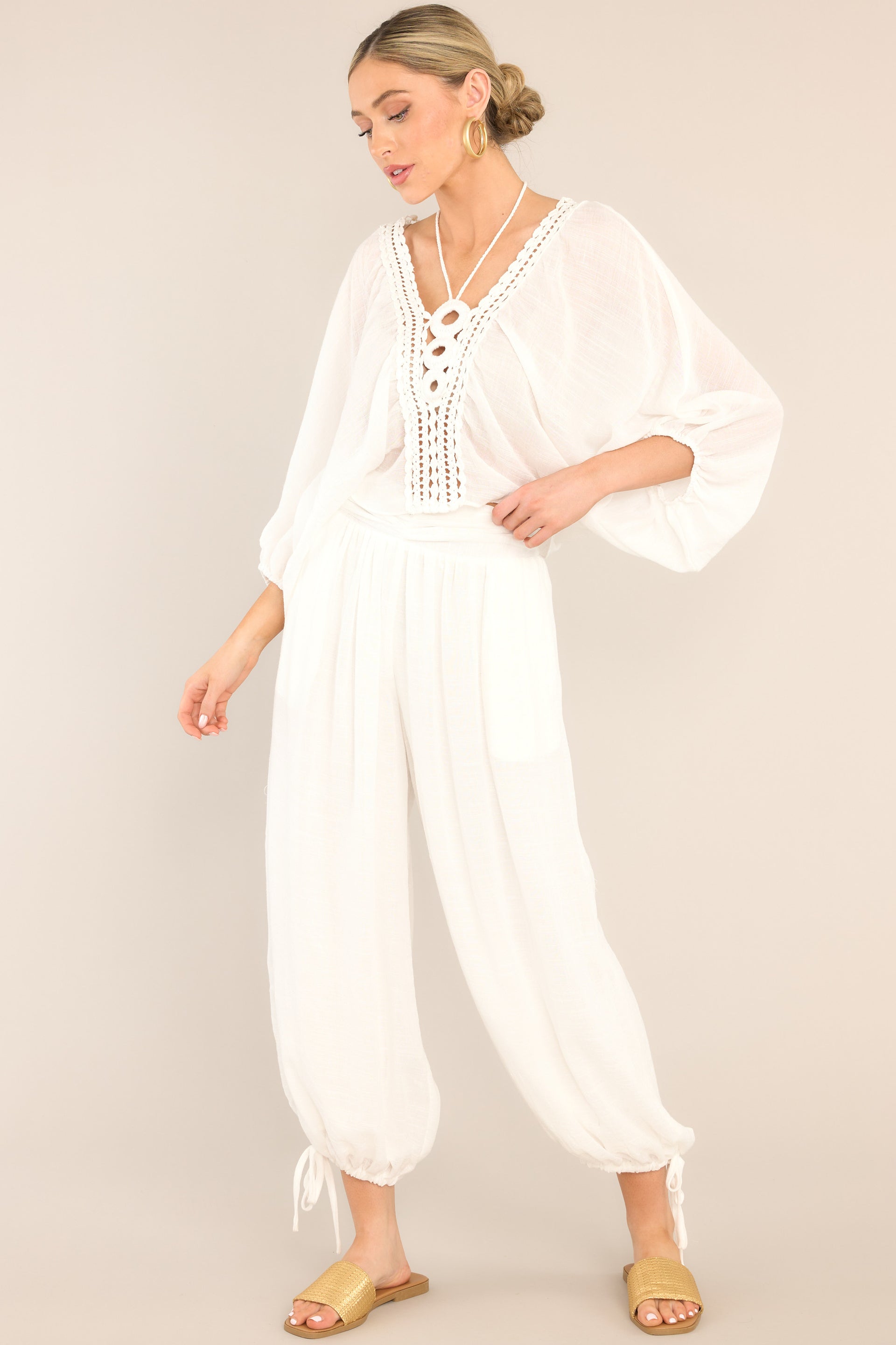 Flowy White Crochet Top - All Tops | Red Dress