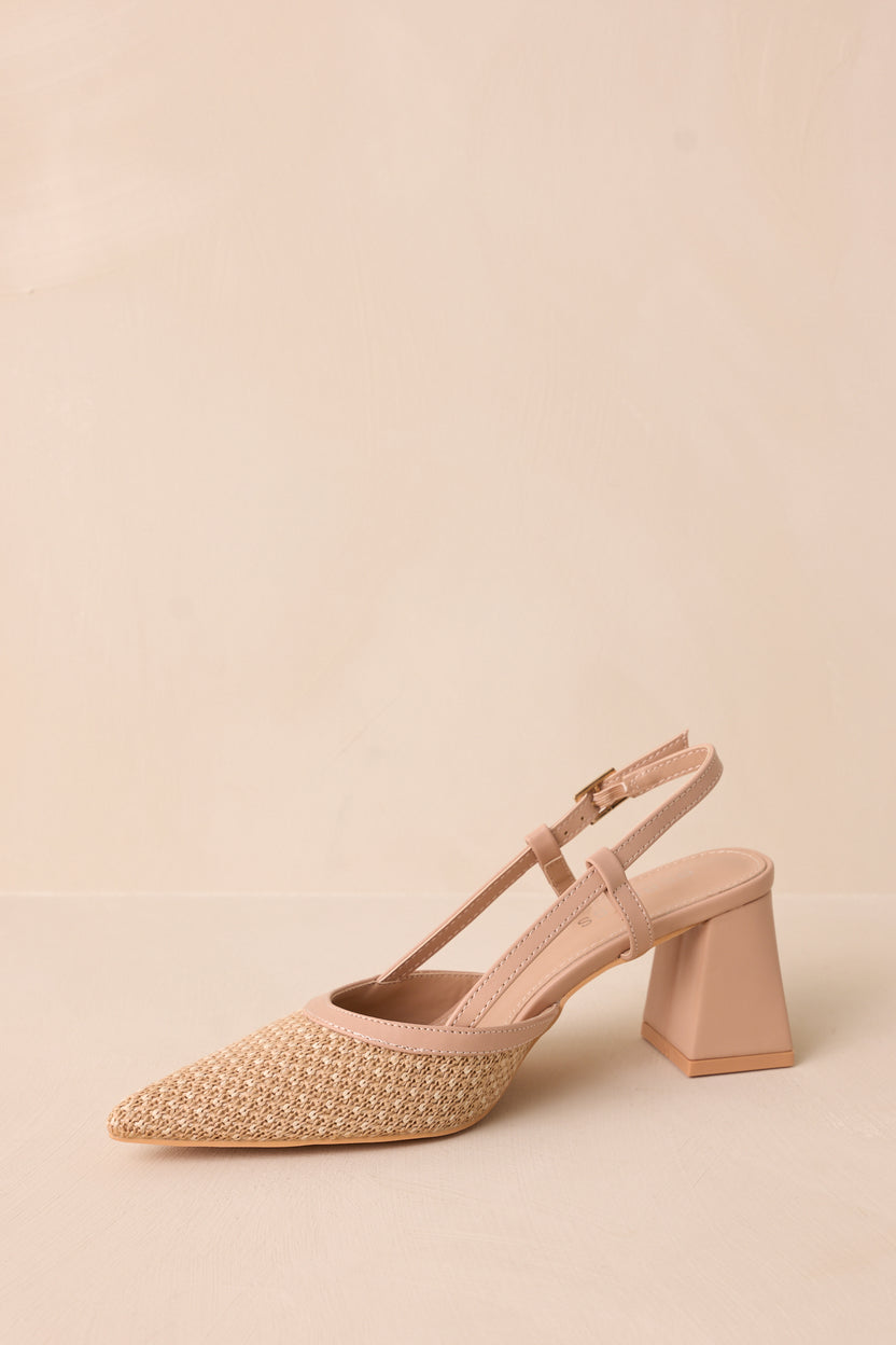 Beige Woven Pointed-Toe Slingback Heels - All Shoes | Red Dress