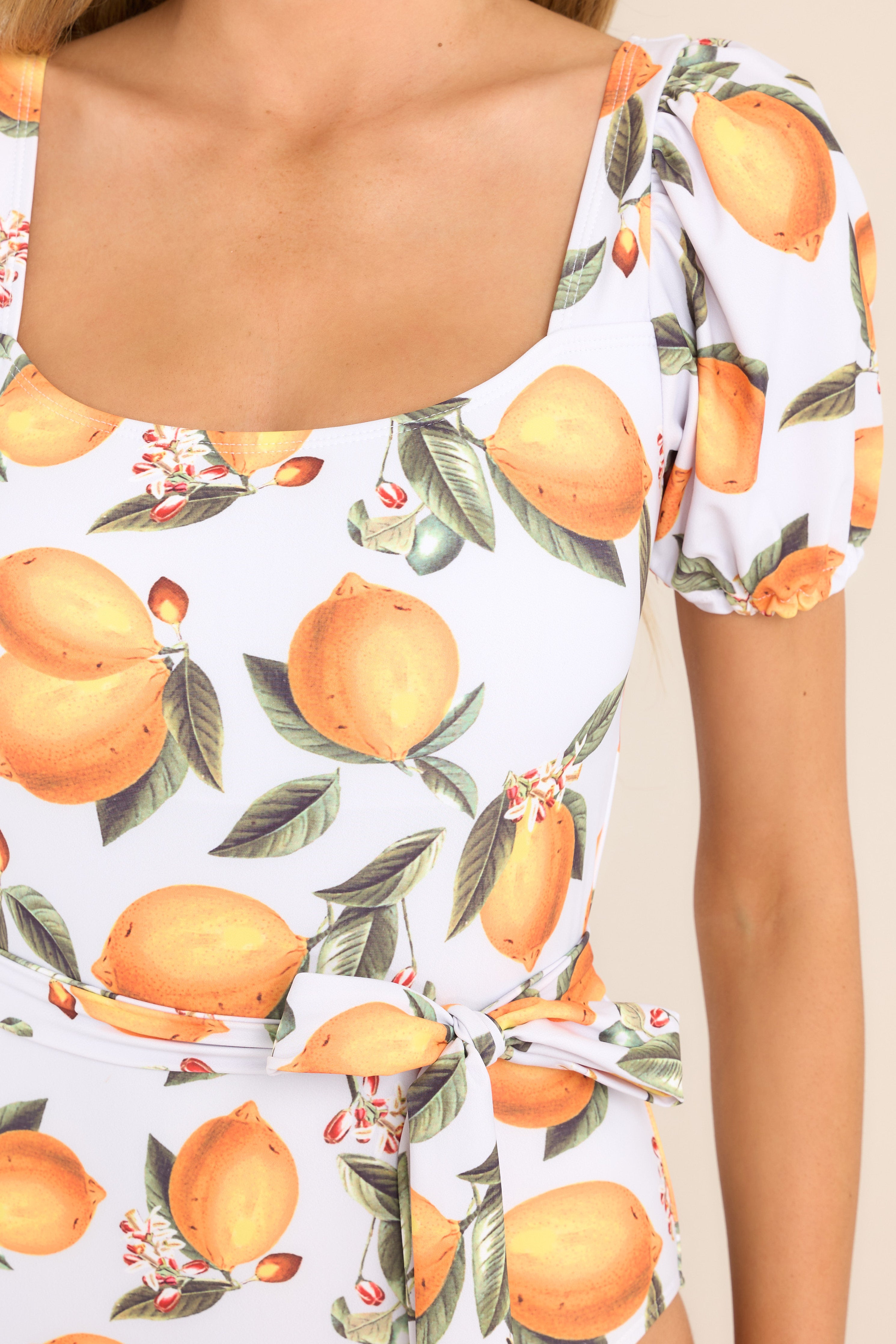 Citrus Orange Short Sleeve One Piece Swimsuit - All Swim | Red Dress