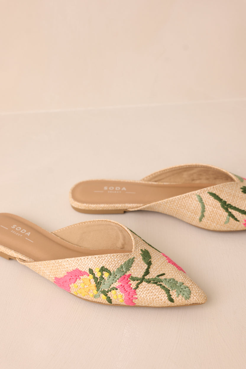 Natural Raffia Pointed Toe Flat - All Shoes | Red Dress