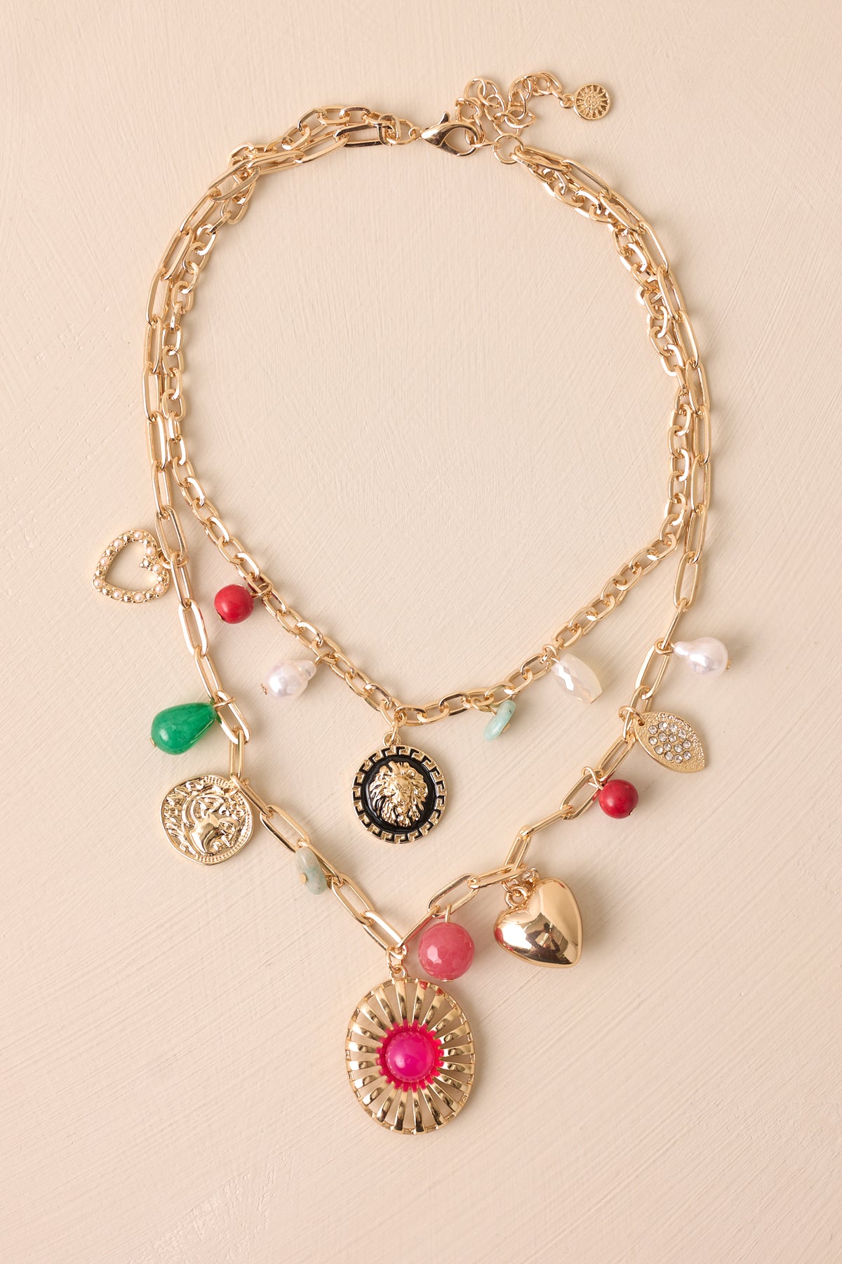 Cute Gold Multicolor Charm Necklace - Layered Necklaces | Red Dress