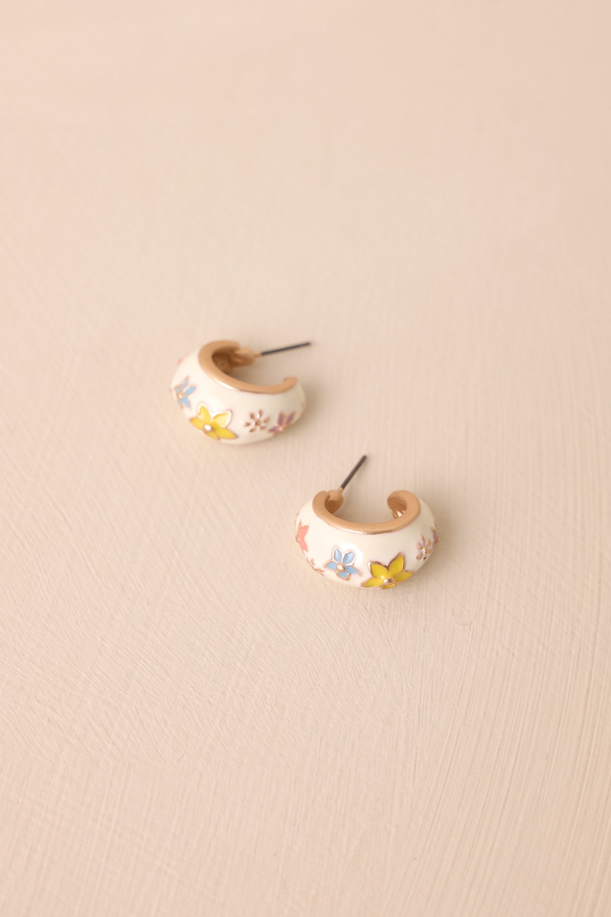 Ivory Floral Hoop Earrings - All Earrings | Red Dress