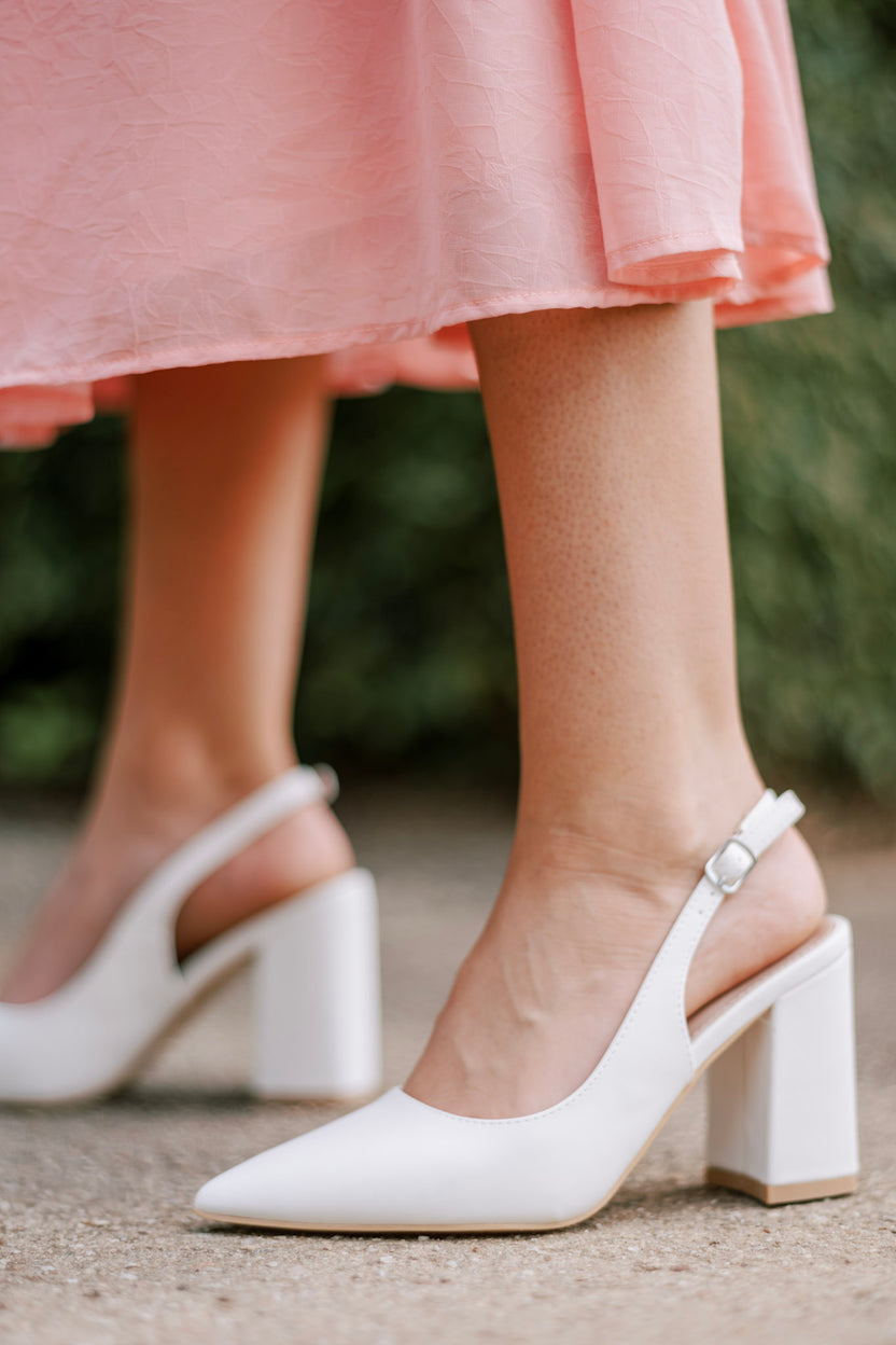 White Slingback Heels - All Shoes | Red Dress