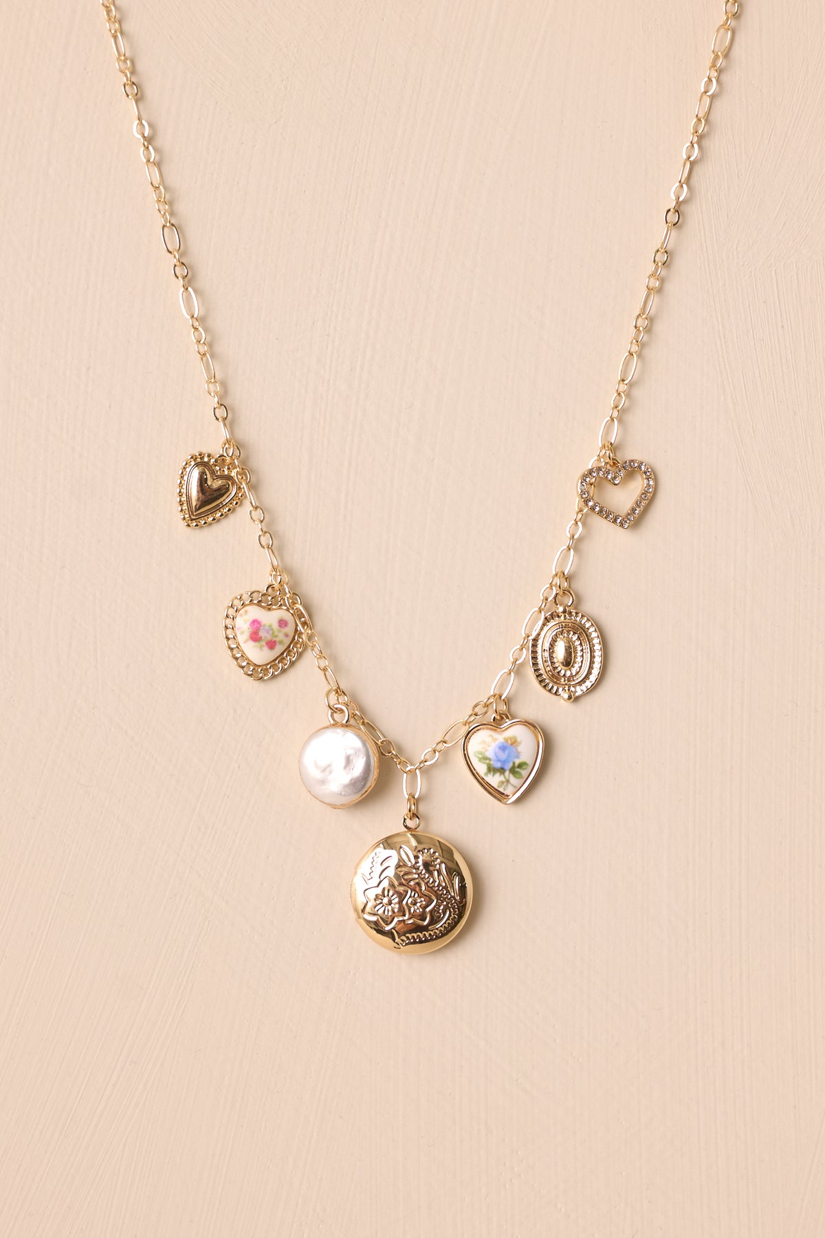 Gold Multi Charm Necklace - All Jewelry | Red Dress