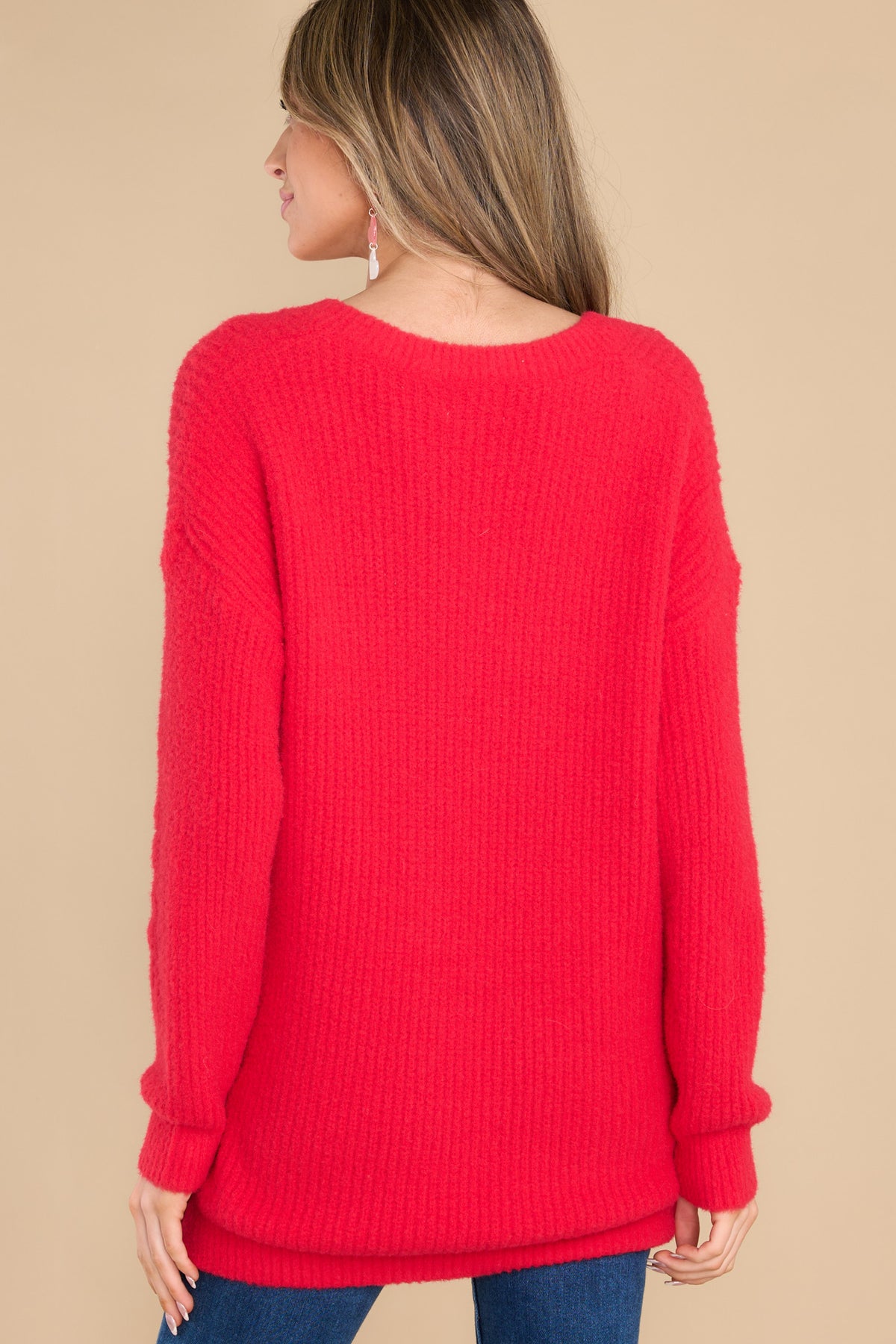 Festive Red V-Neck Sweater - Fall Favorites | Red Dress