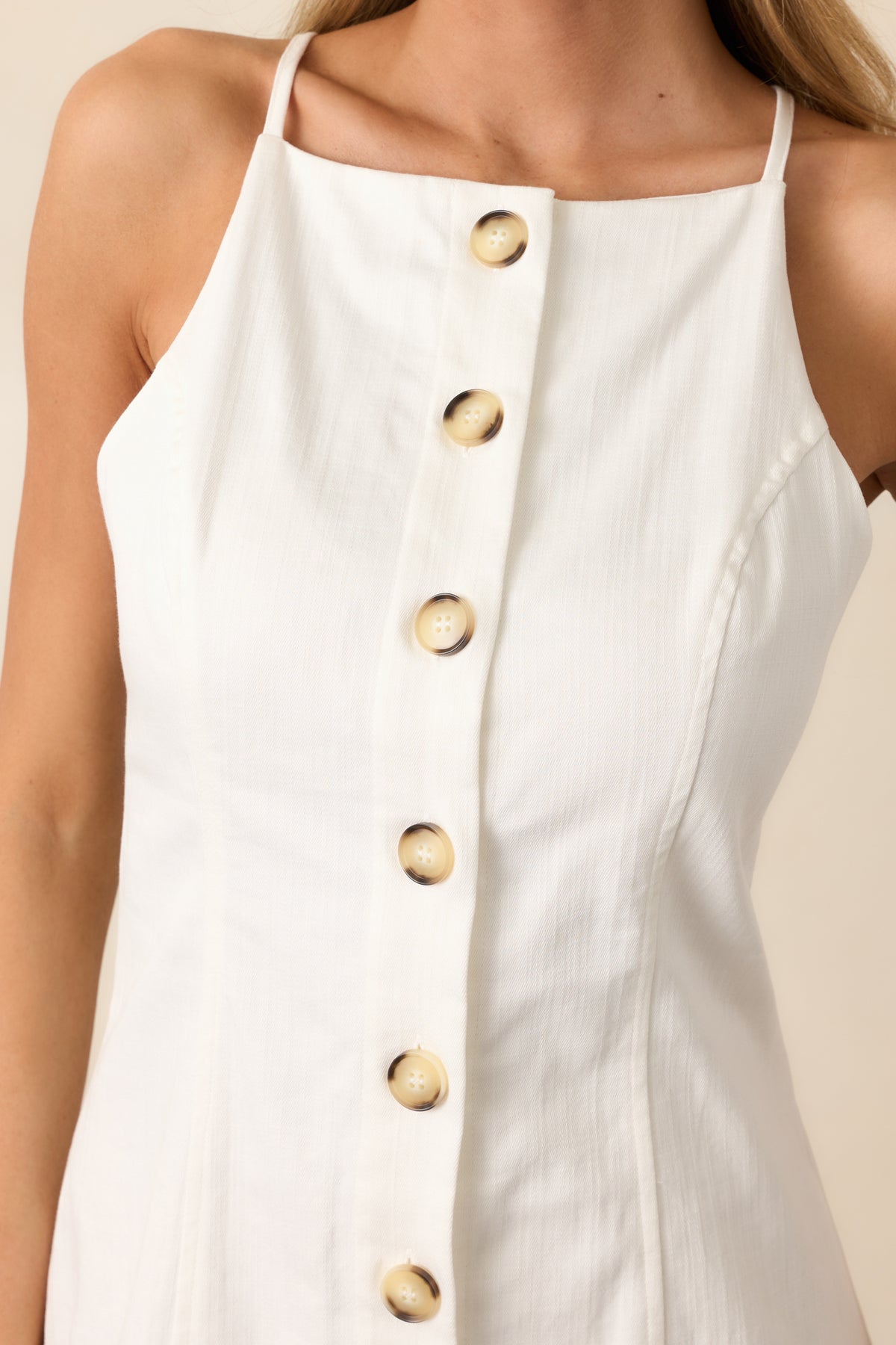 Ivory Button Front Mini Dress - All Dresses | Red Dress