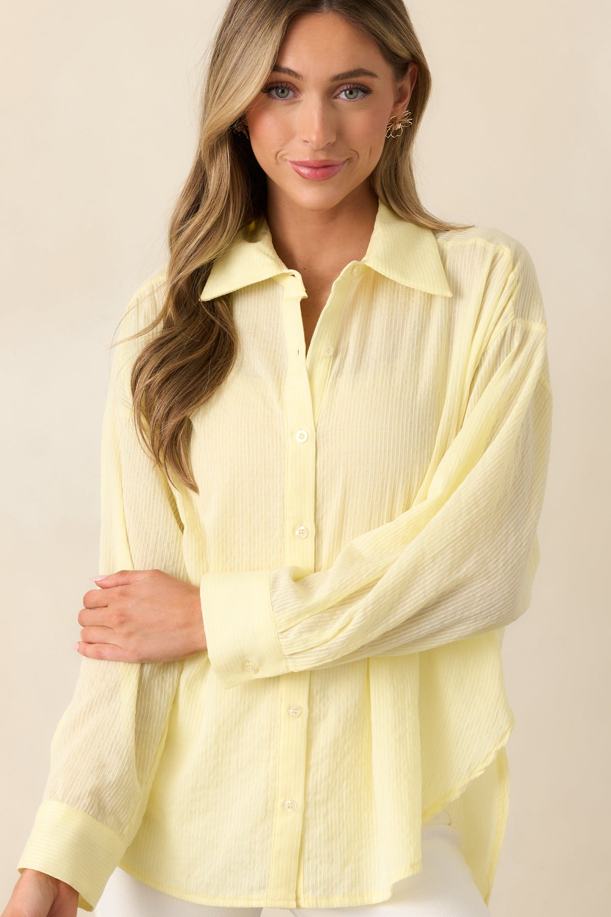Lemon Yellow Button Front Blouse - All Tops | Red Dress