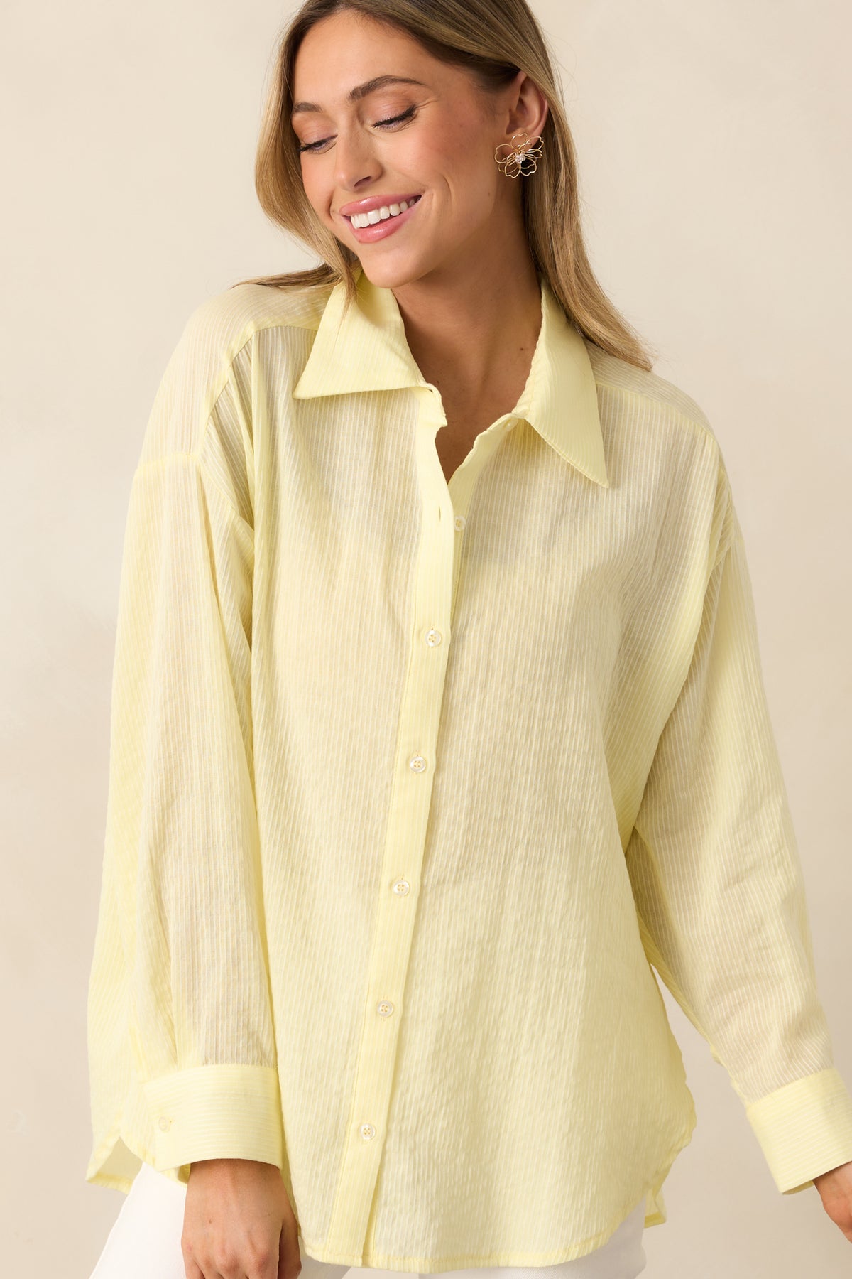 Lemon Yellow Button Front Blouse - All Tops | Red Dress