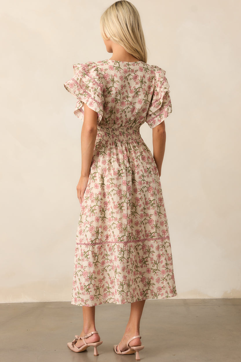 Cotton Rose Pink Flutter Sleeve Midi Dress - All Dresses | Red Dress