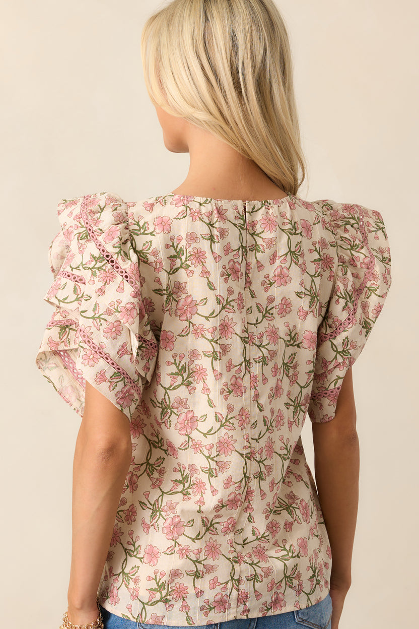 Cotton Rose Pink Flutter Sleeve Blouse - All Tops | Red Dress