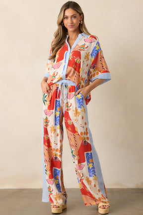 Red Multi Tropical Print Button Front Top - All Tops | Red Dress