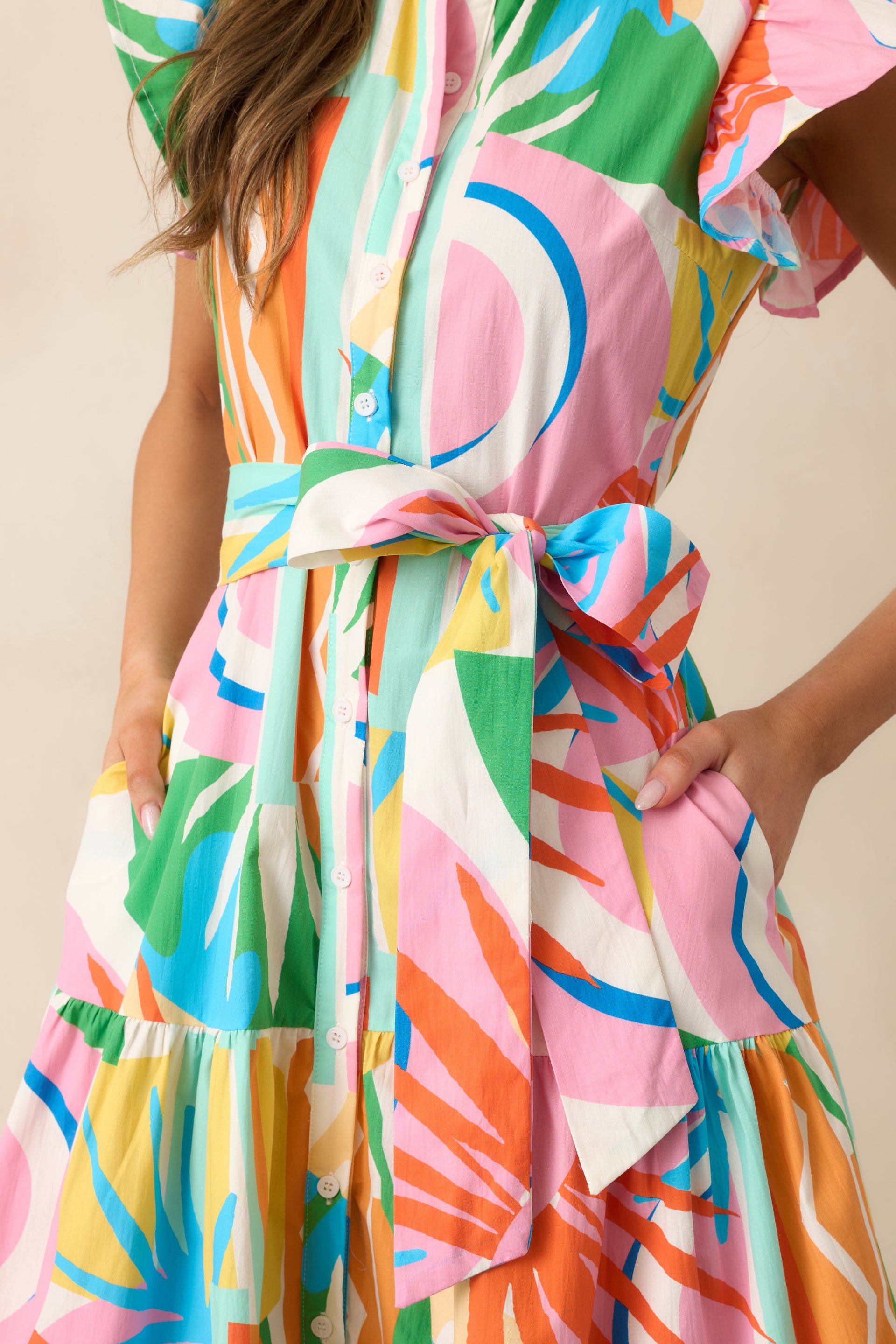 Pink Multi Print Button Front Maxi Dress - All Dresses | Red Dress