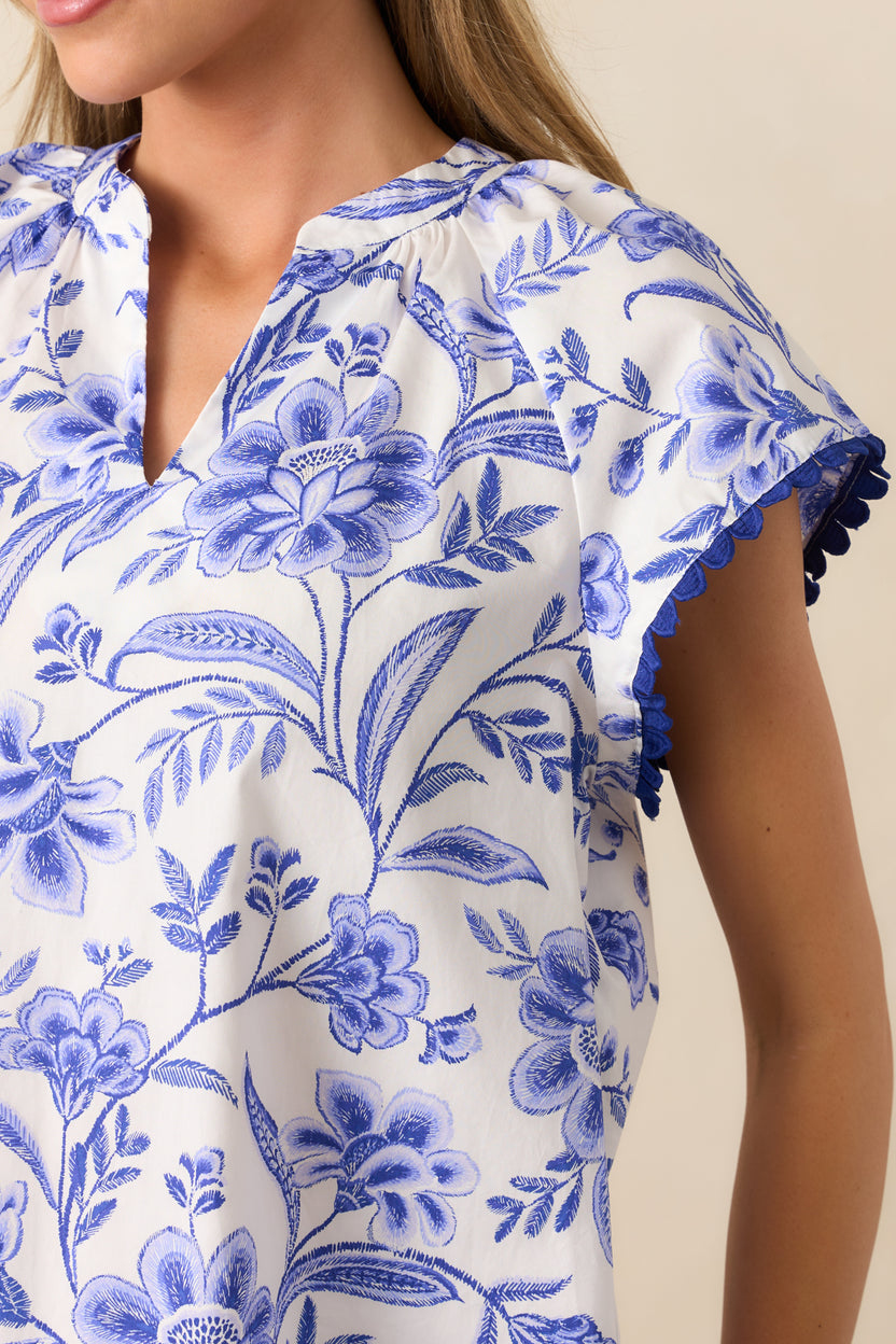Cotton Blue Floral Blouse - All Tops | Red Dress