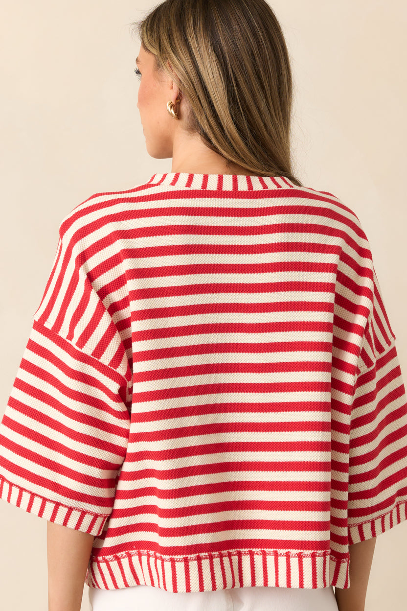 Cotton Red Stripe Canvas Button Front Top - All Tops | Red Dress