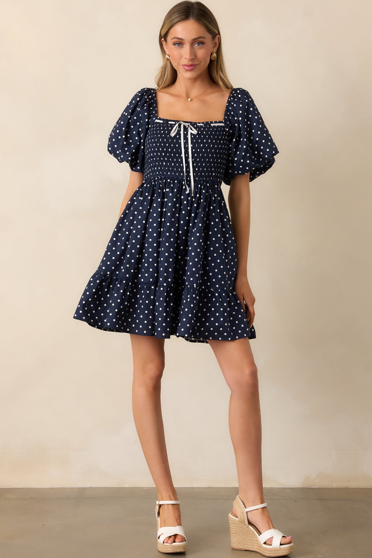 Navy Polka Dot Mini Dress - All Dresses | Red Dress