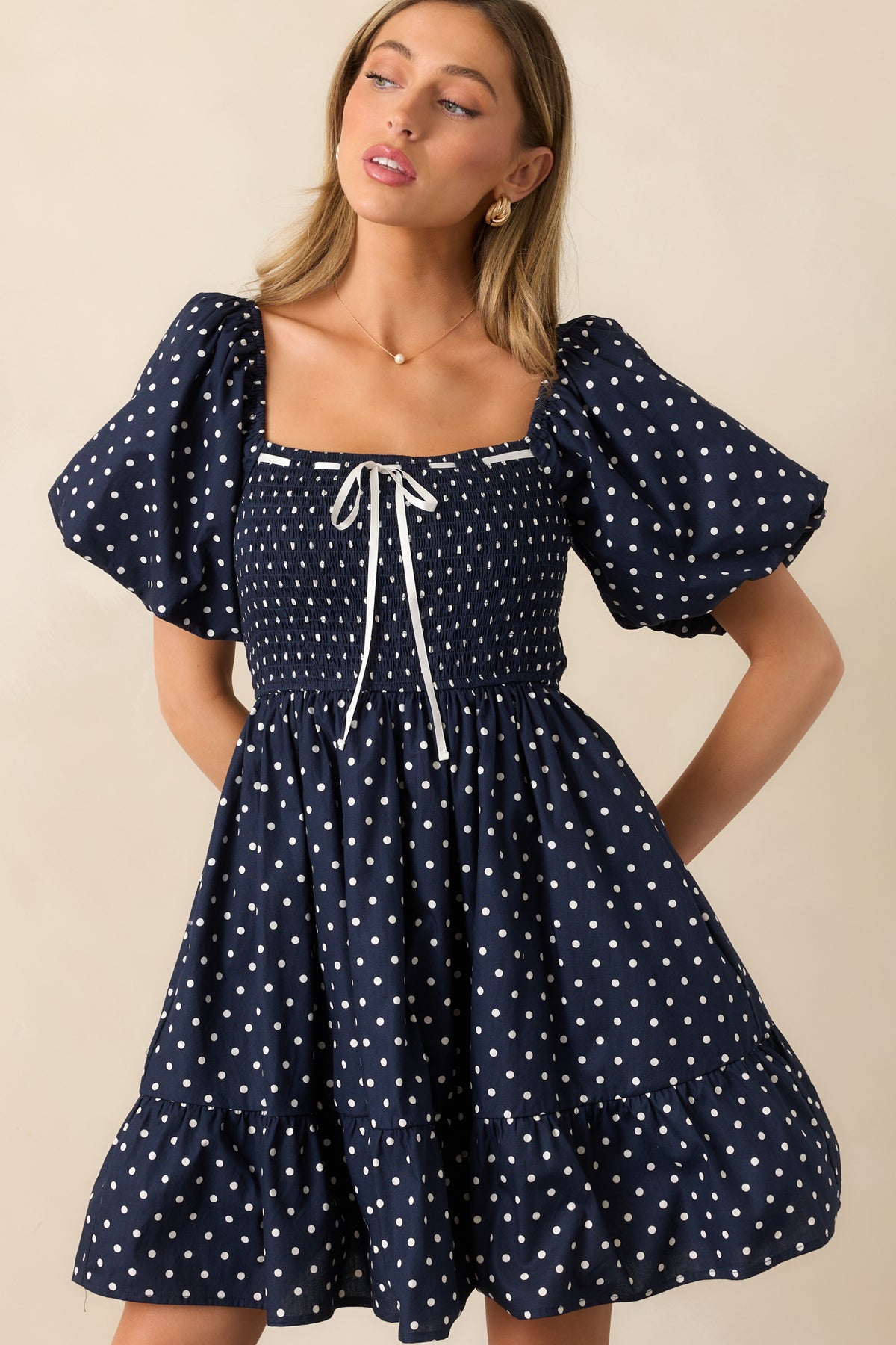 Navy Polka Dot Mini Dress - All Dresses | Red Dress