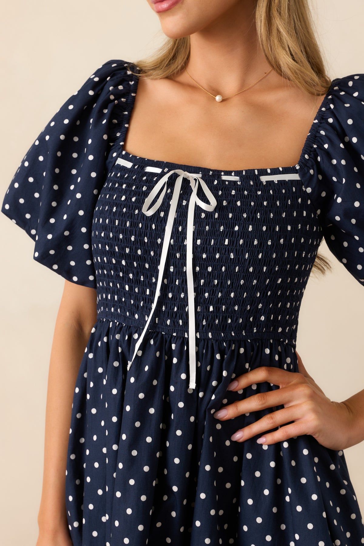 Navy Polka Dot Mini Dress - All Dresses | Red Dress