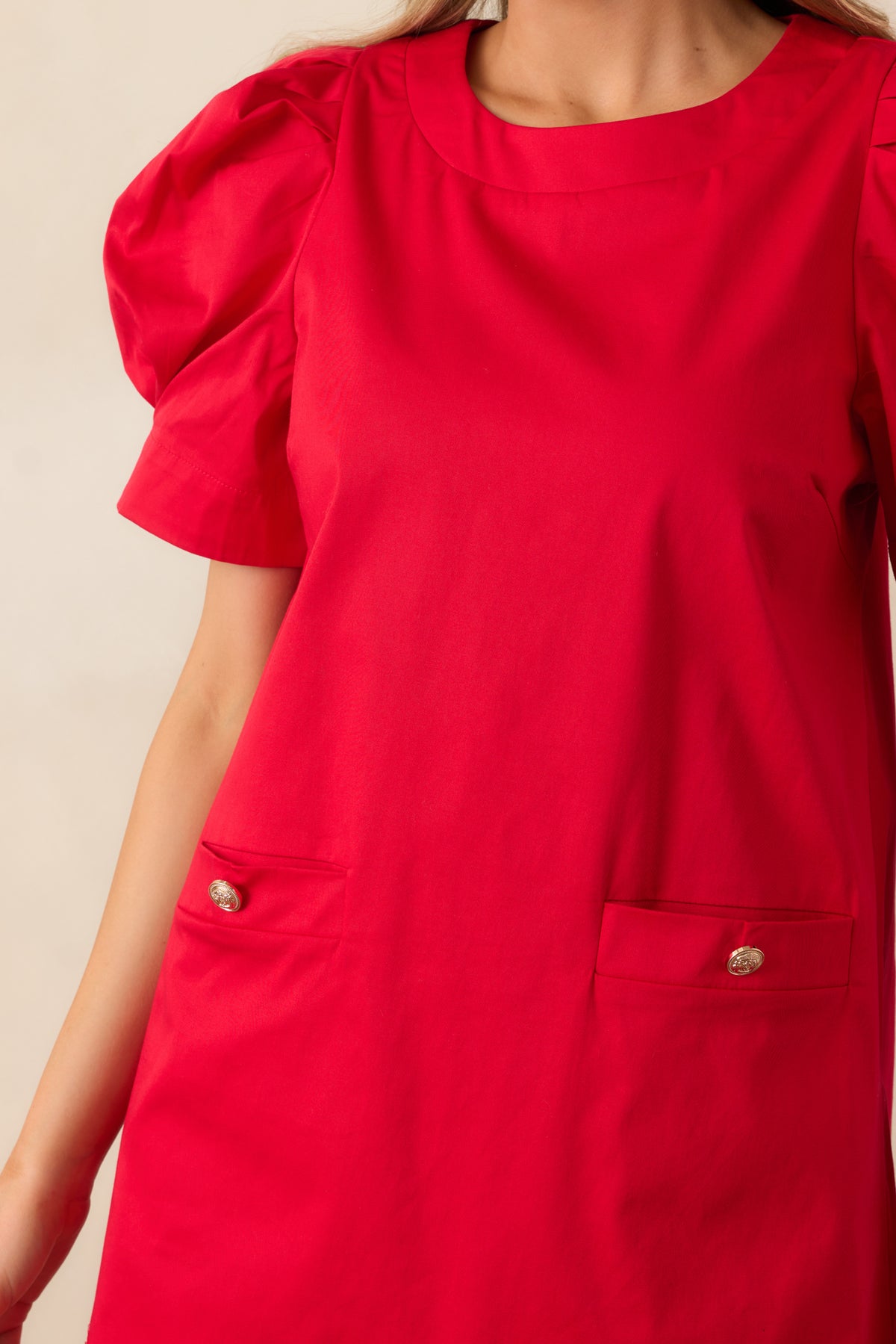 Cotton Red Puff Sleeve Mini Dress - All Dresses | Red Dress
