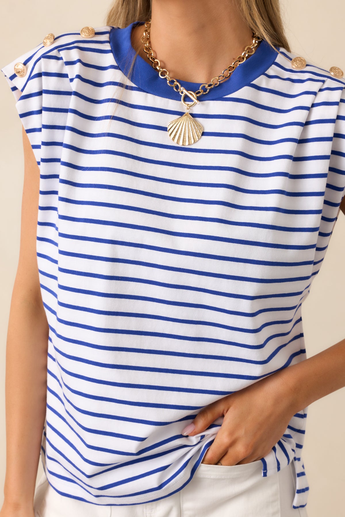 Royal Blue Stripe Top - All Tops | Red Dress