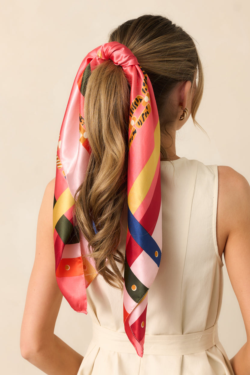 Red Multi Print Satin Scarf - All Accessories | Red Dress