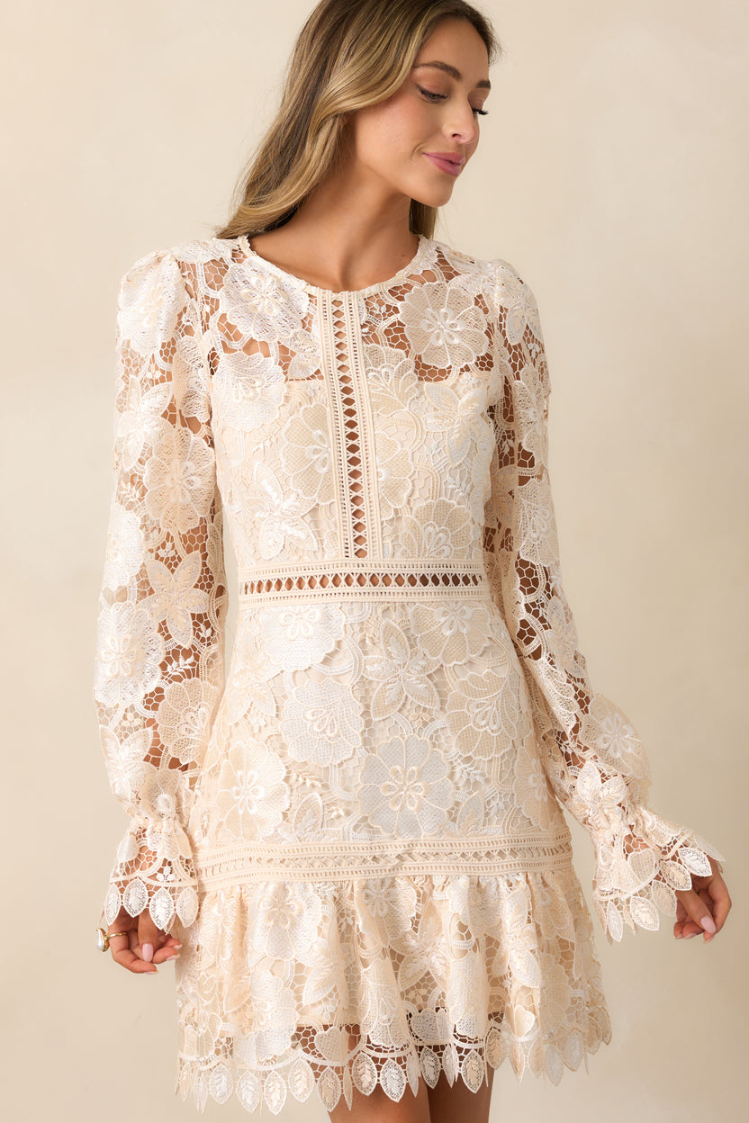 Ivory Floral Embroidered Mini Dress - All Dresses | Red Dress
