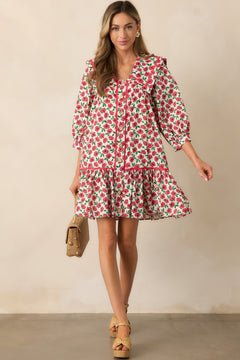 Red Floral Cotton Button Front Dress - Mini Dresses | Red Dress
