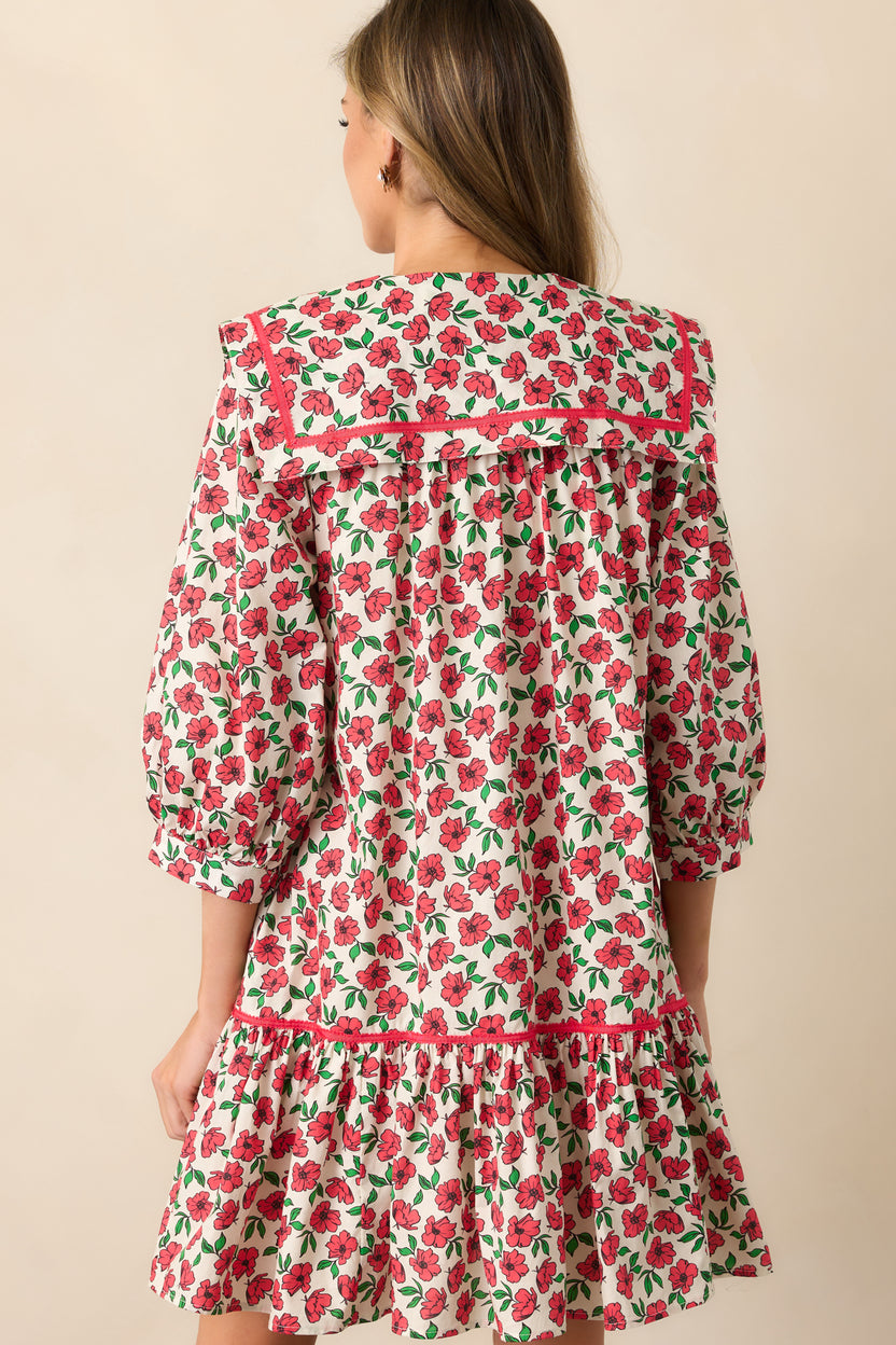 Red Floral Cotton Button Front Dress - Mini Dresses | Red Dress