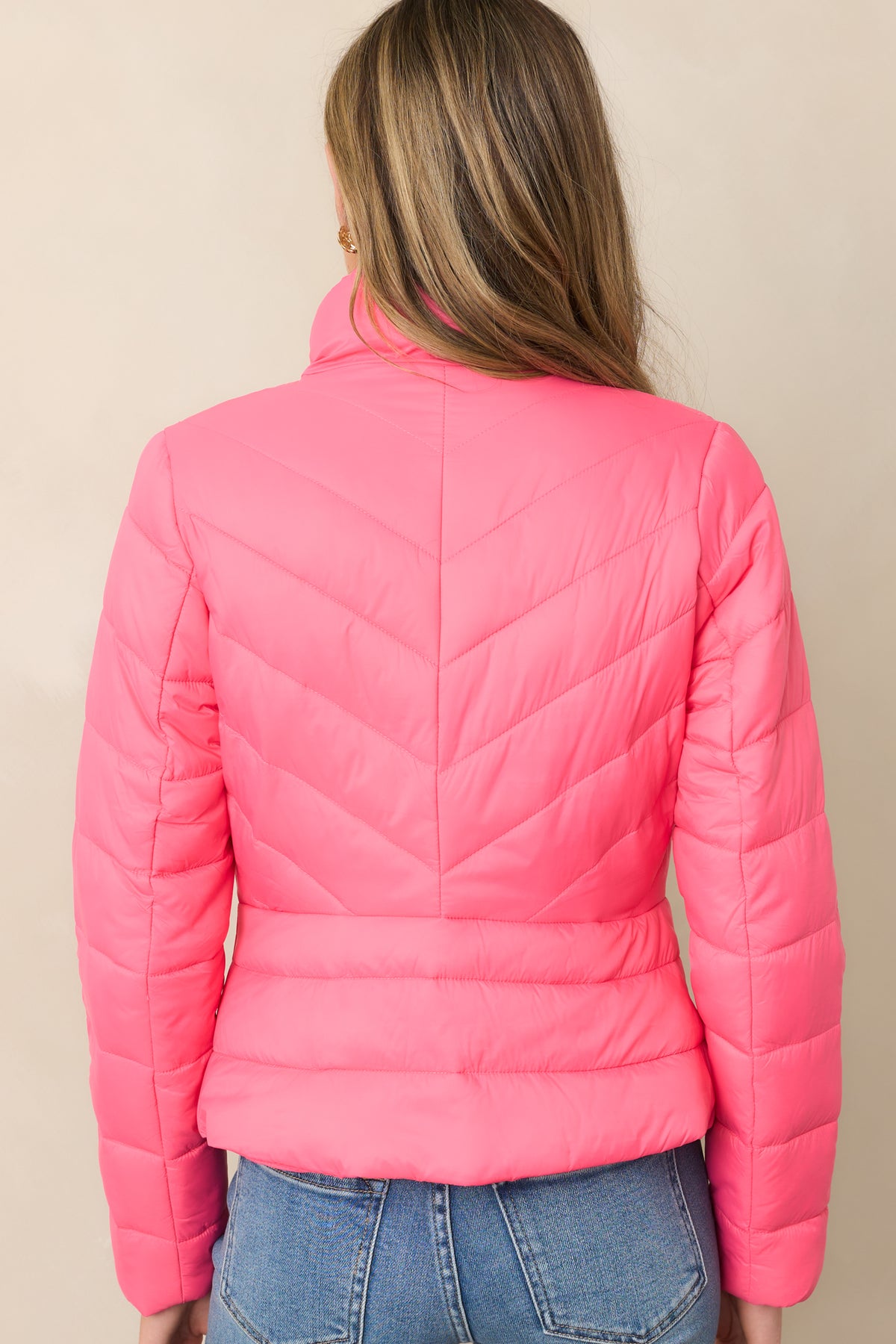 Bright Pink Puffer Jacket - All Outerwear | Red Dress