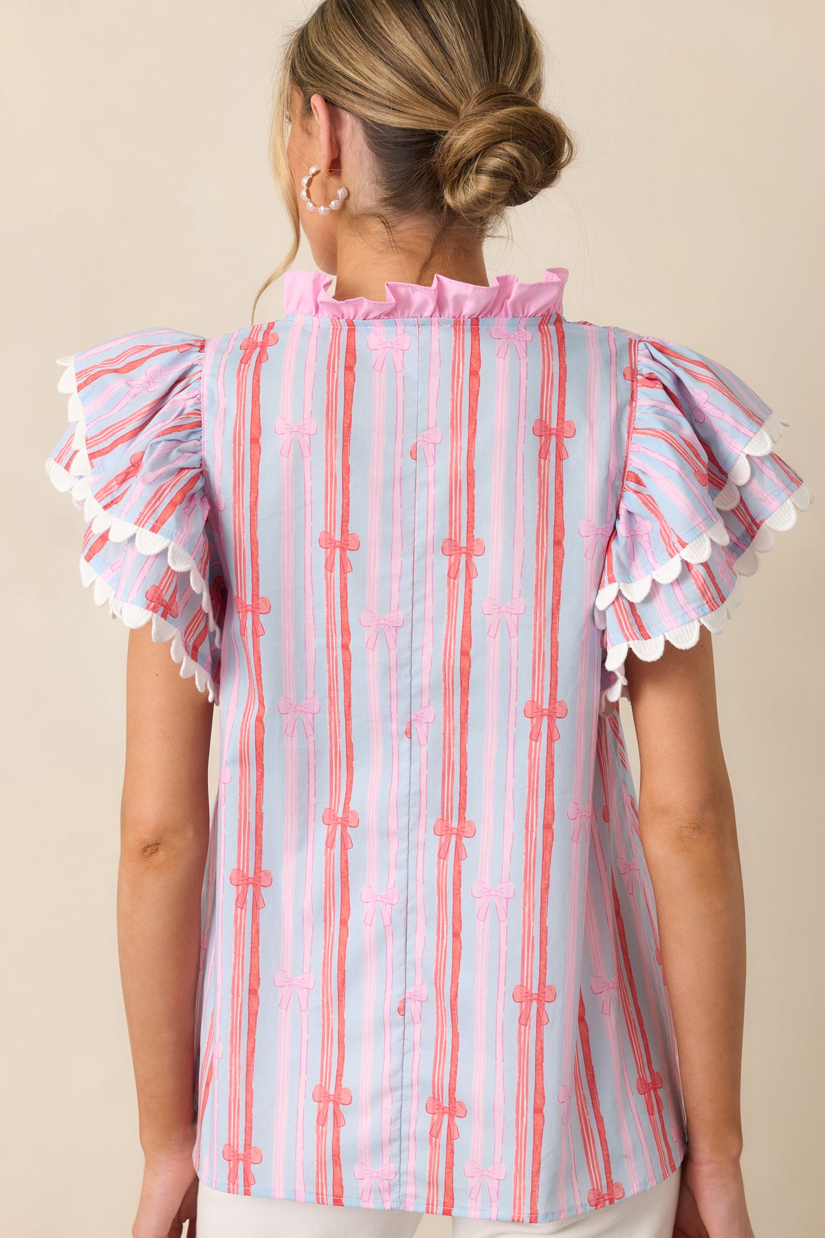 Light Blue Cotton Flutter Sleeve Blouse - All Tops | Red Dress