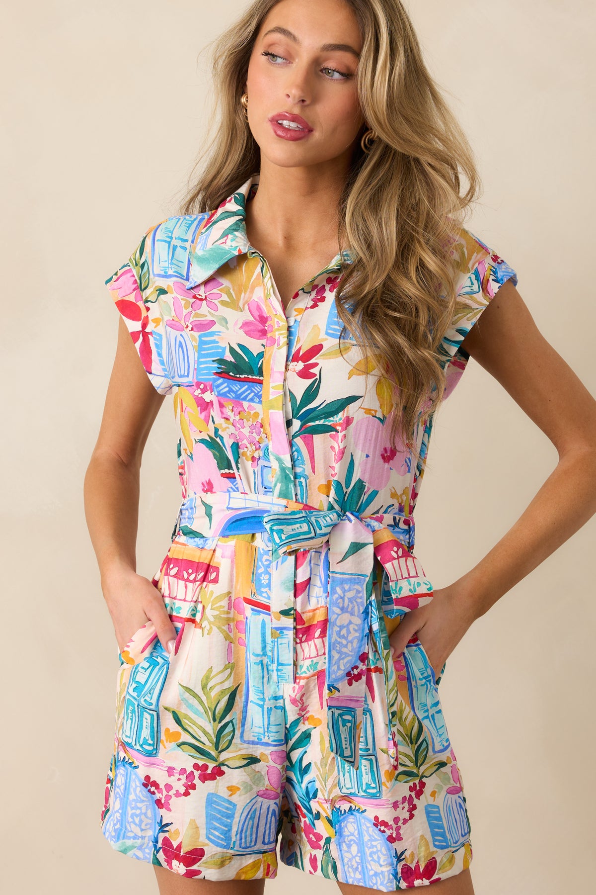 Tropical Multi Print Romper - All Clothing | Red Dress