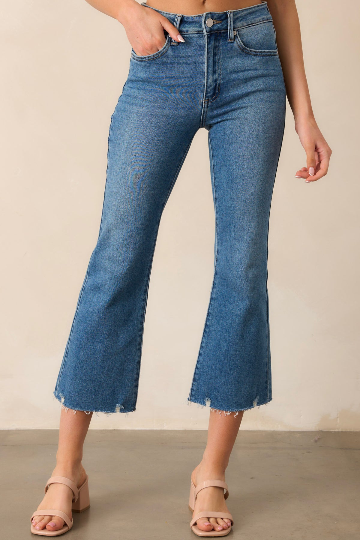 Medium Wash Cropped Flare Jeans - All Bottoms | Red Dress