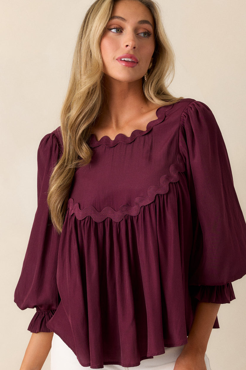 Dark Sangria Purple Ric Rac Blouse - All Tops | Red Dress