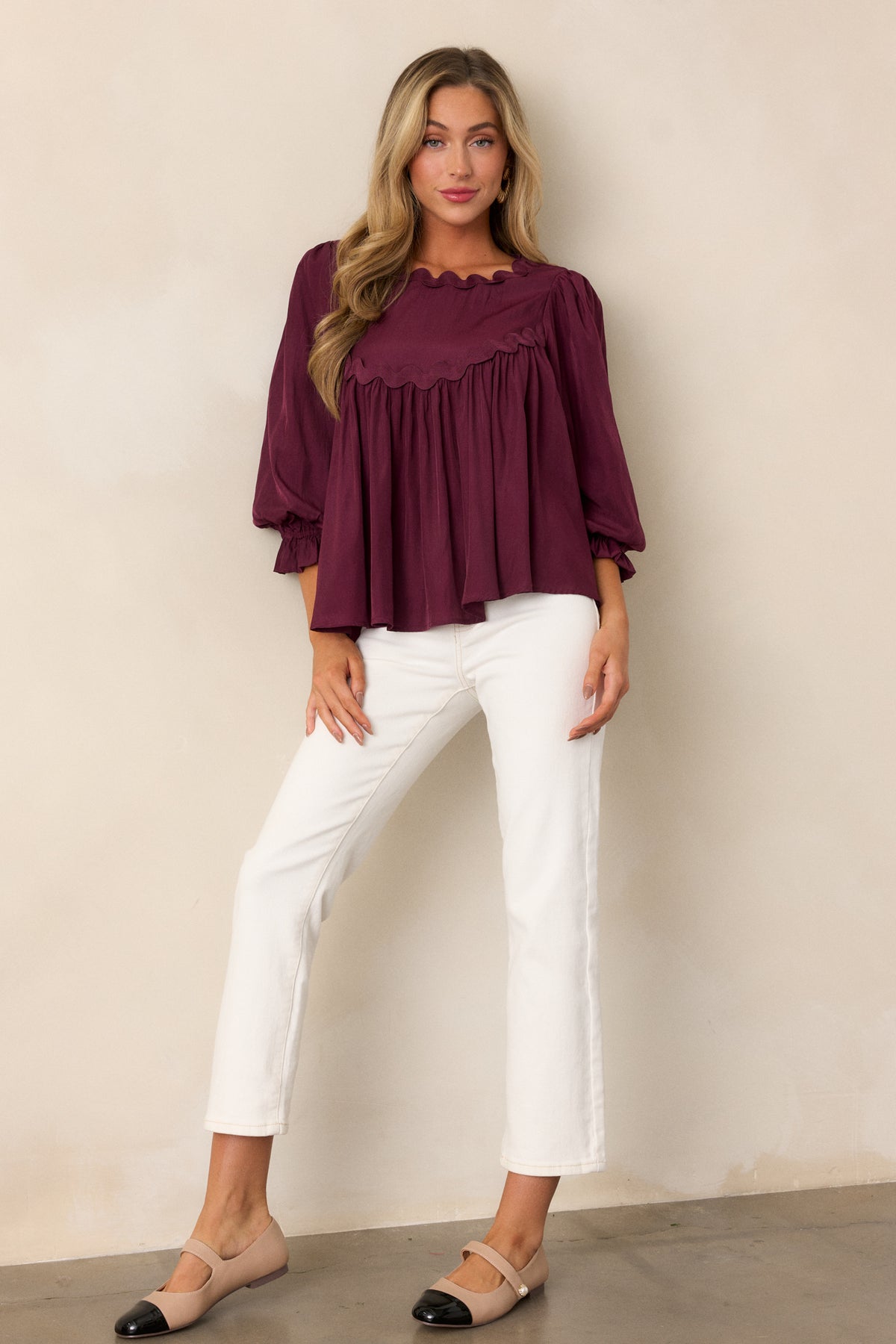 Dark Sangria Purple Ric Rac Blouse - All Tops | Red Dress