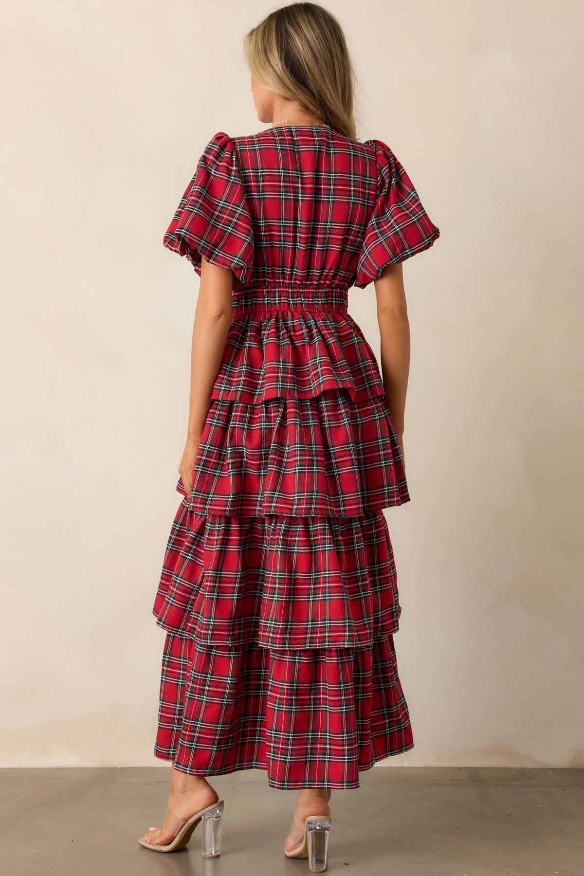 Red Plaid Tiered Maxi Dress - All Dresses | Red Dress