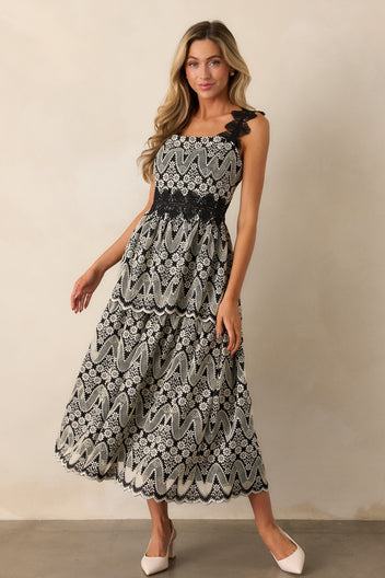 Black Eyelet Midi Dress - All Dresses | Red Dress