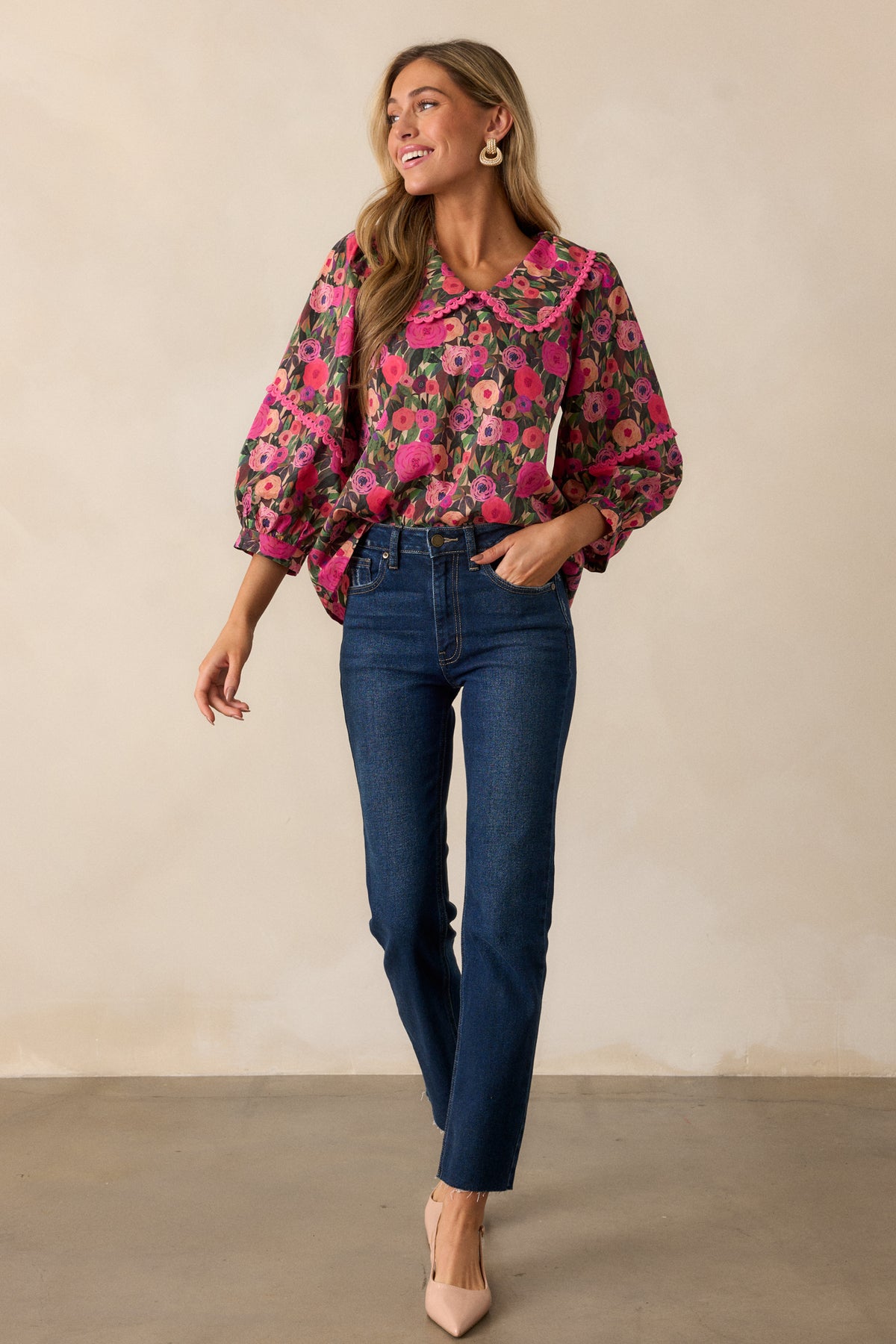 100% Cotton Pink Puff Sleeve Blouse - All Tops | Red Dress