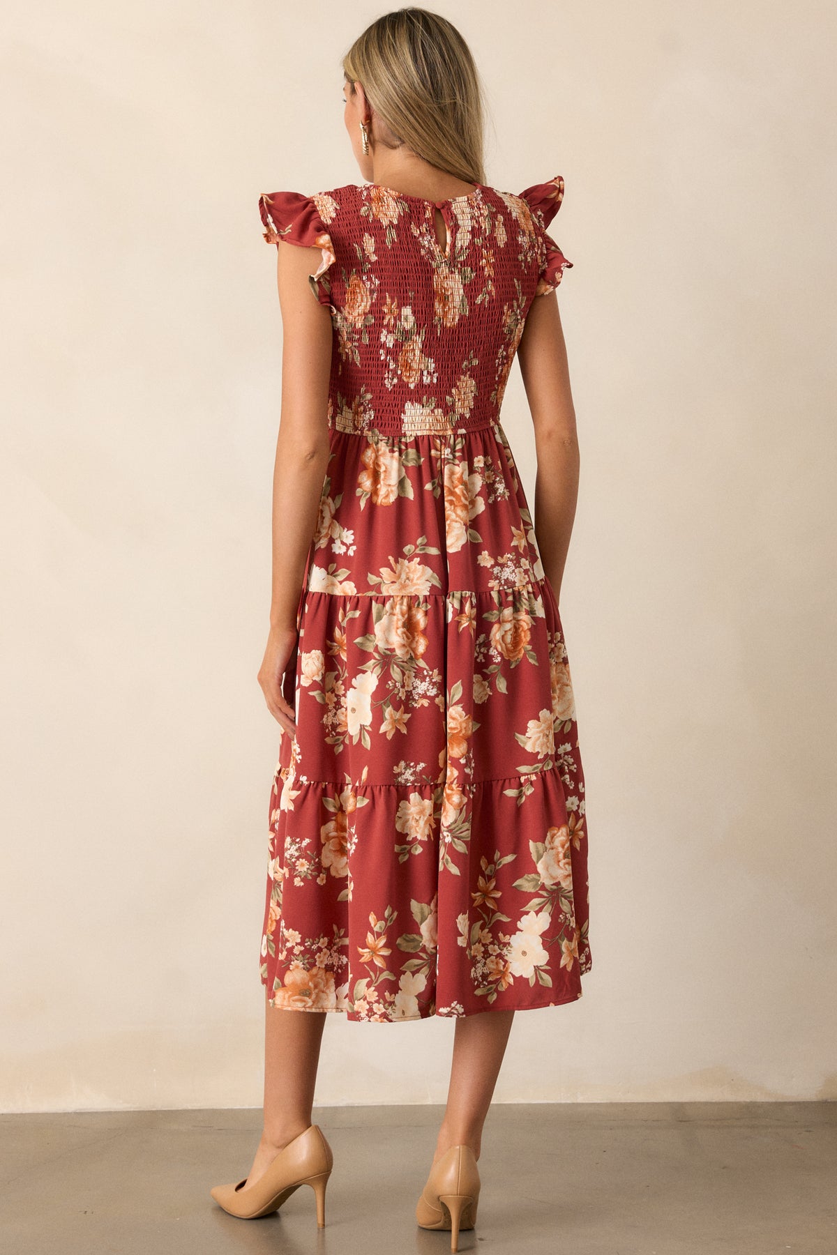 Red Floral Midi Dress - All Dresses | Red Dress