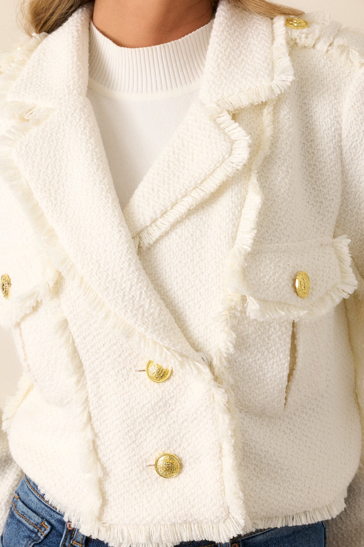 White Cropped Tweed Blazer - All Outerwear | Red Dress