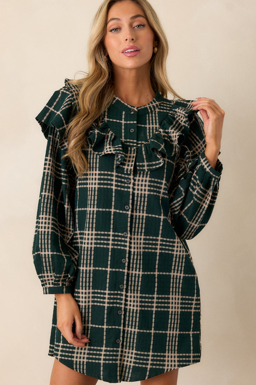 100% Cotton Forest Green Plaid Mini Dress - All Dresses | Red Dress