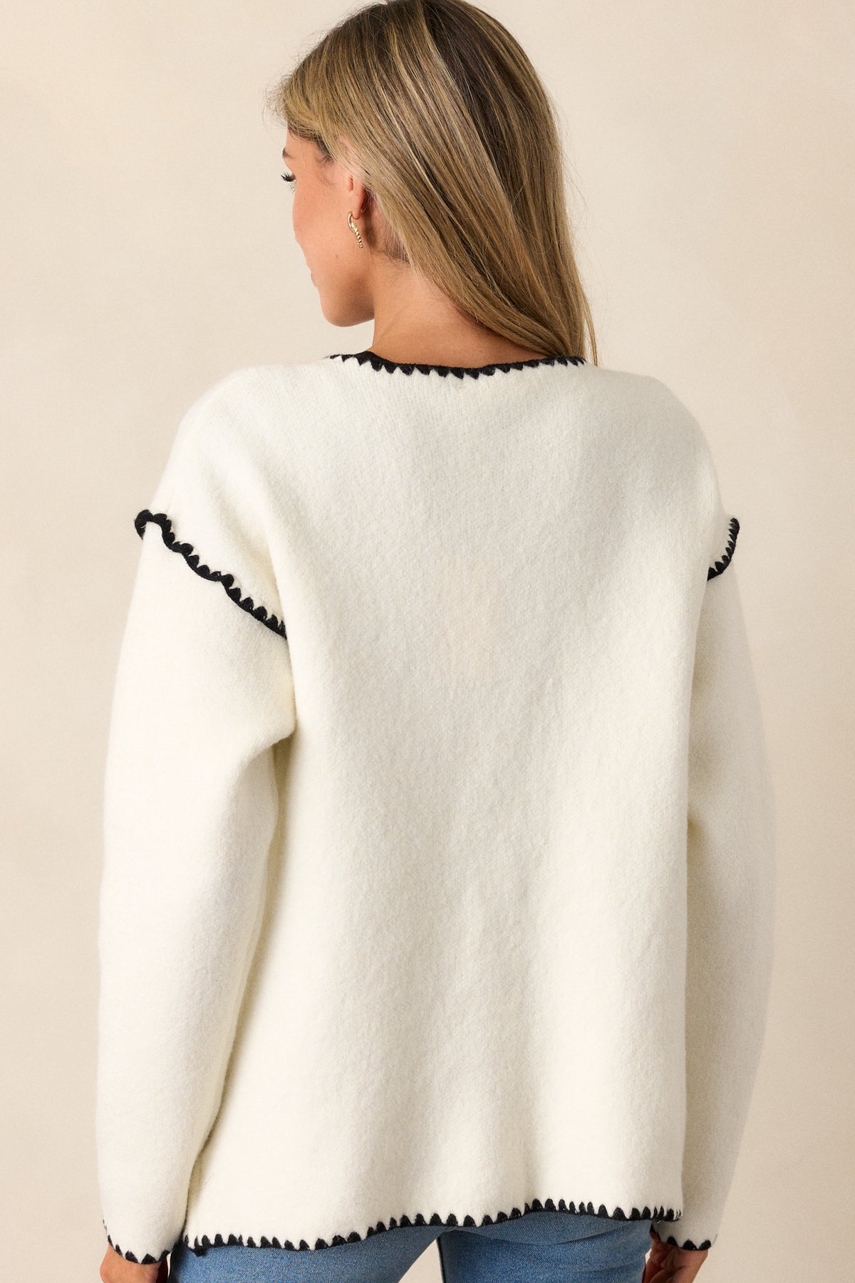 White Blanket Stitch Cardigan - All Outerwear | Red Dress