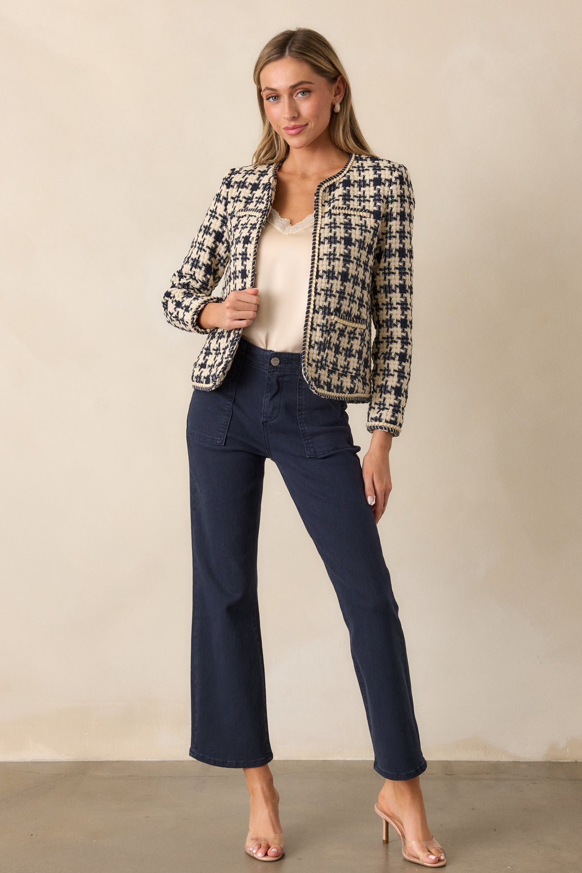 Navy Houndstooth Tweed Jacket - All Outerwear | Red Dress